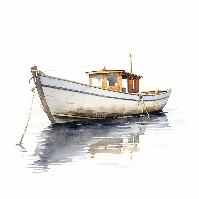 Fishing Boats Clipart 12 High Quality Jpgs Watercolor - Etsy