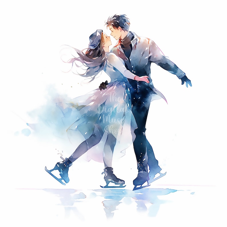 Figure Skating Clipart, Watercolor Ice Skating Clipart Skater ...