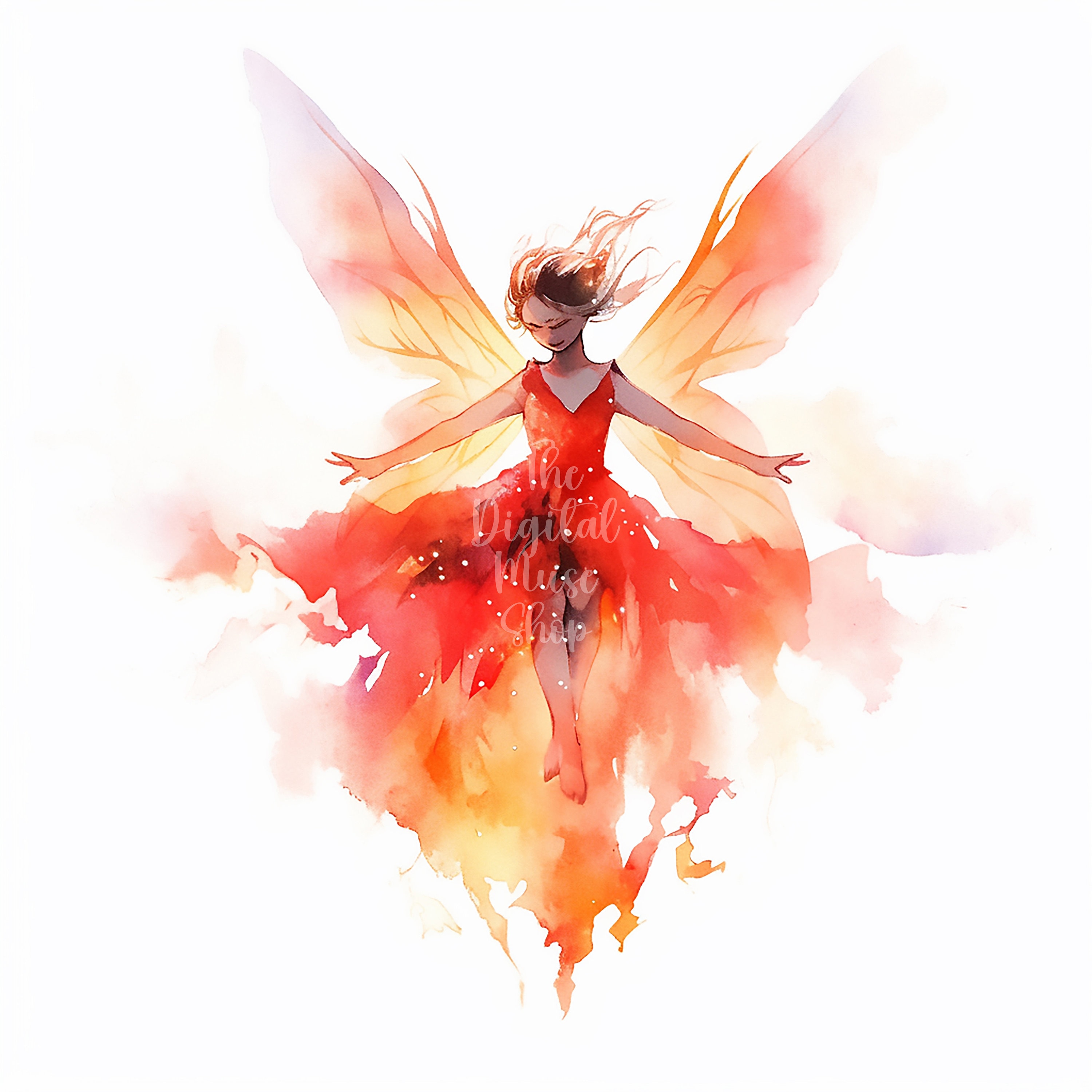 Fire Fairy Clipart Watercolor Digital Planner Journals Wall Art ...