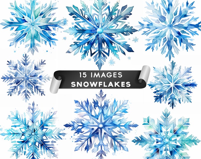 14 Snowflake Christmas Decor Clipart L Xmas Card L JPG Digital Download ...