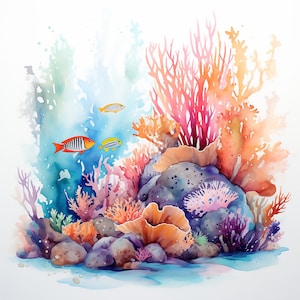 Watercolor Coral Reef Clipart, 12 High Quality Jpgs, Clip Art ...