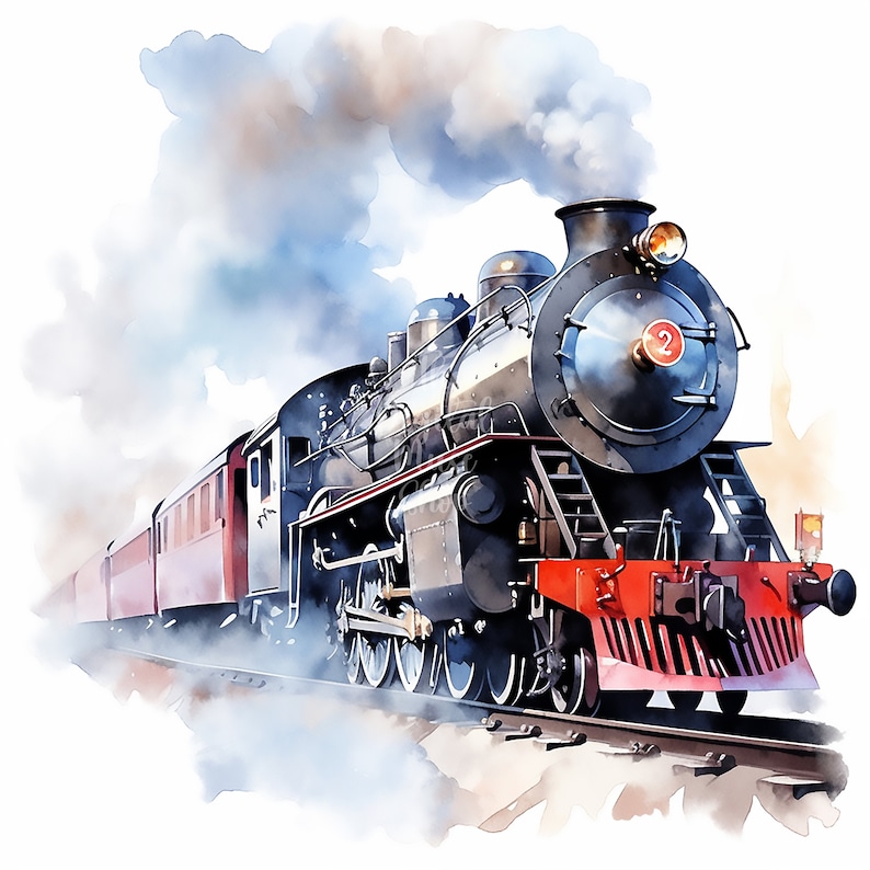 Old Steam Locomotive Clipart Watercolor Locomotive Art Train Clipart ...