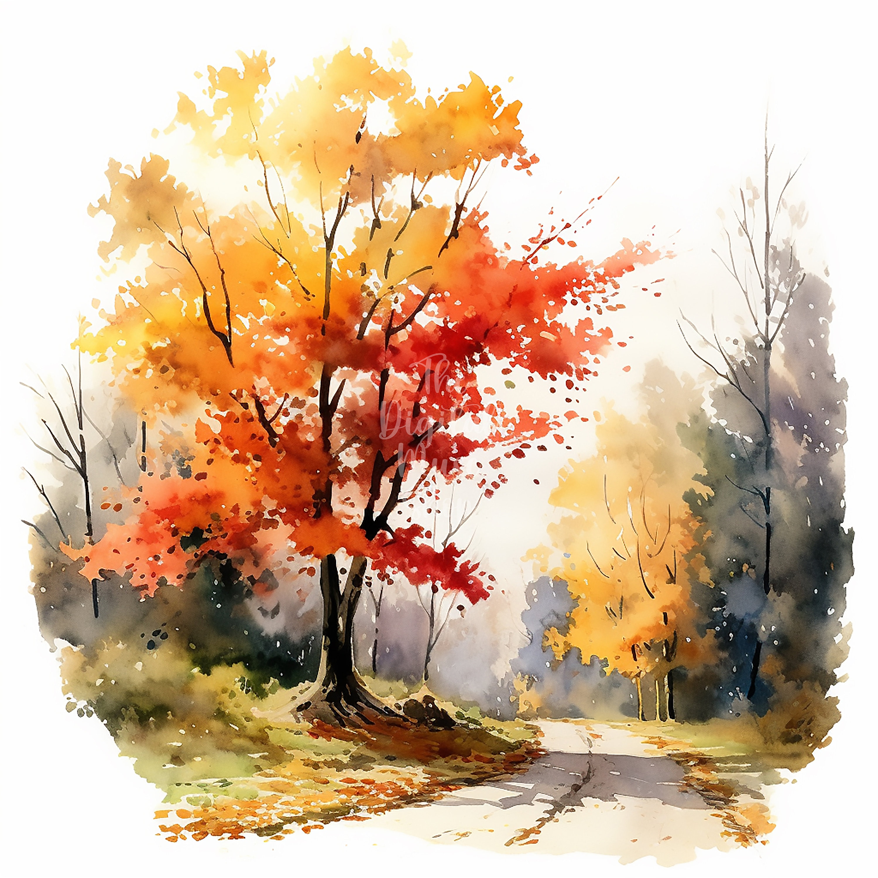 Watercolor Fall Forest Clipart Autumn Watercolor Clipart Tree - Etsy