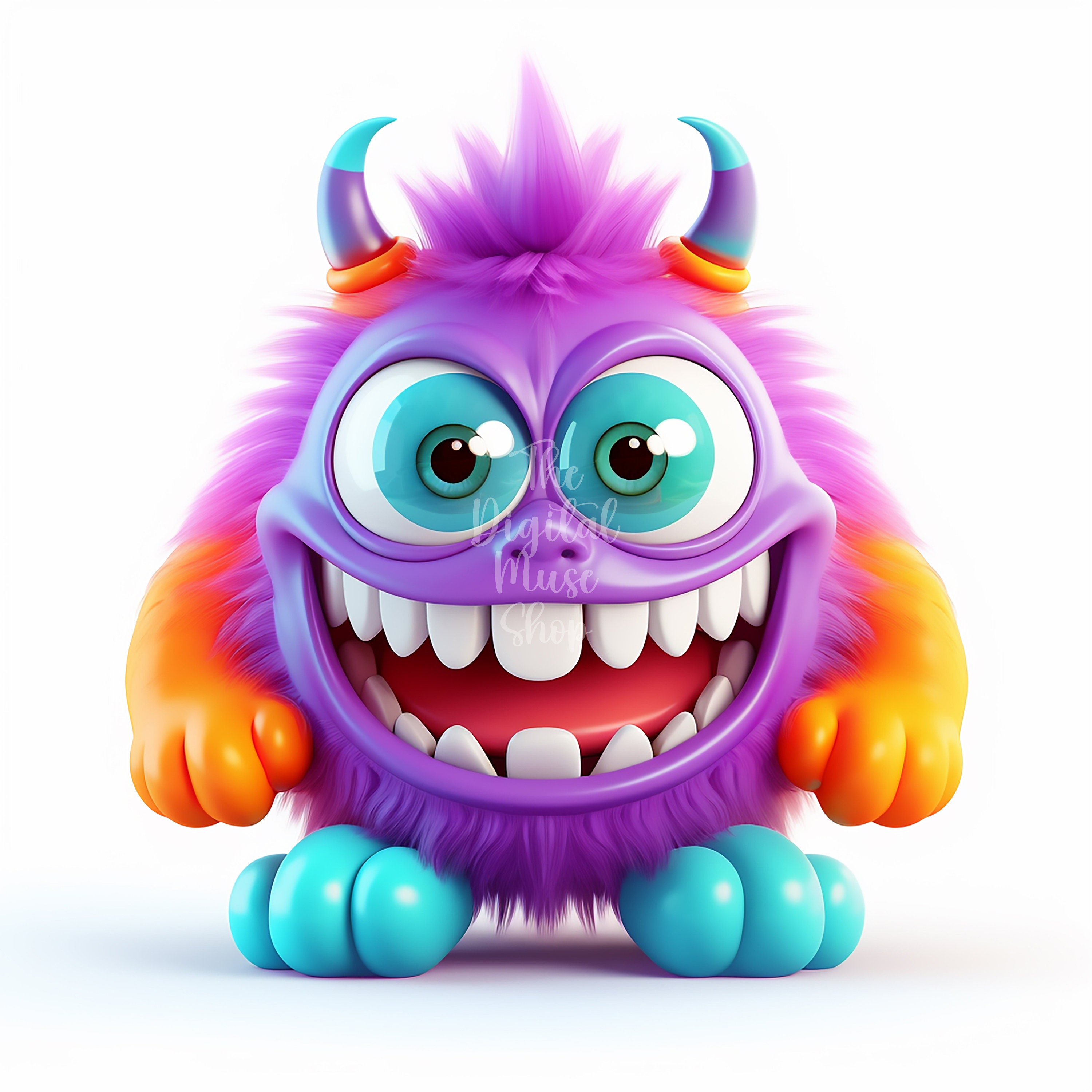 Cute Neon Fluffy Monsters Clipart Nursery Clipart Digital - Etsy
