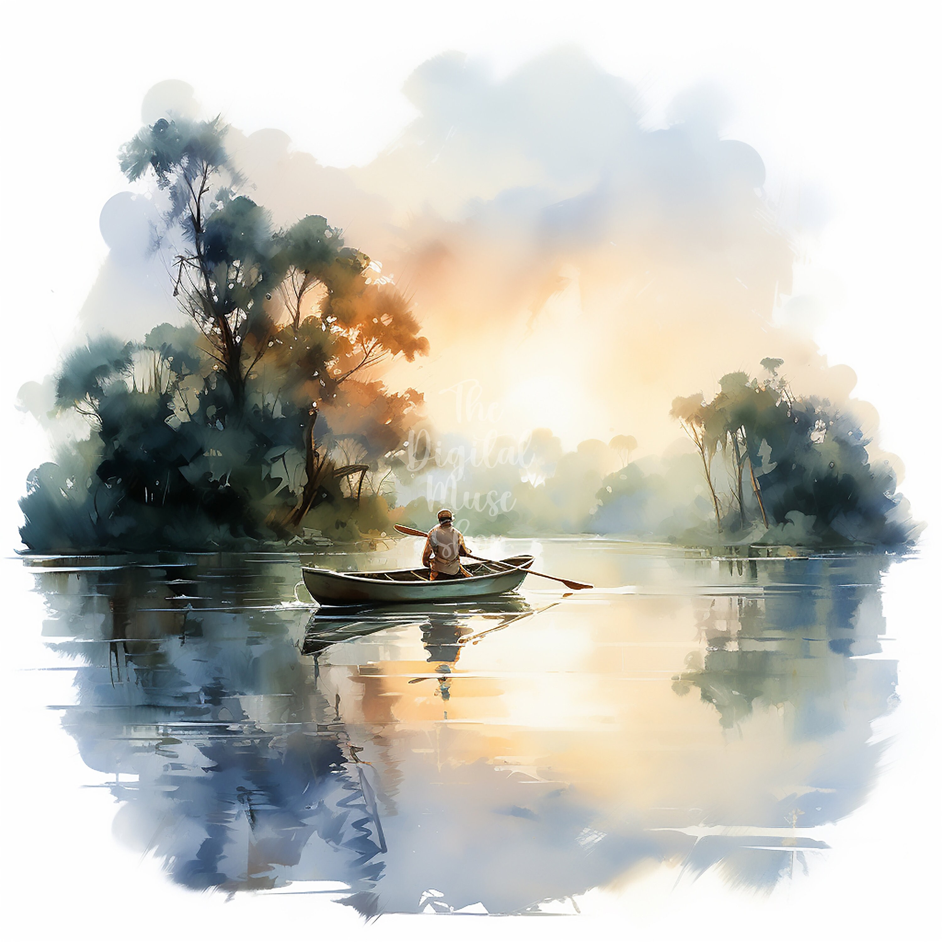 Fisherman Clipart Fishing Clipart Watercolor Digital Paper - Etsy