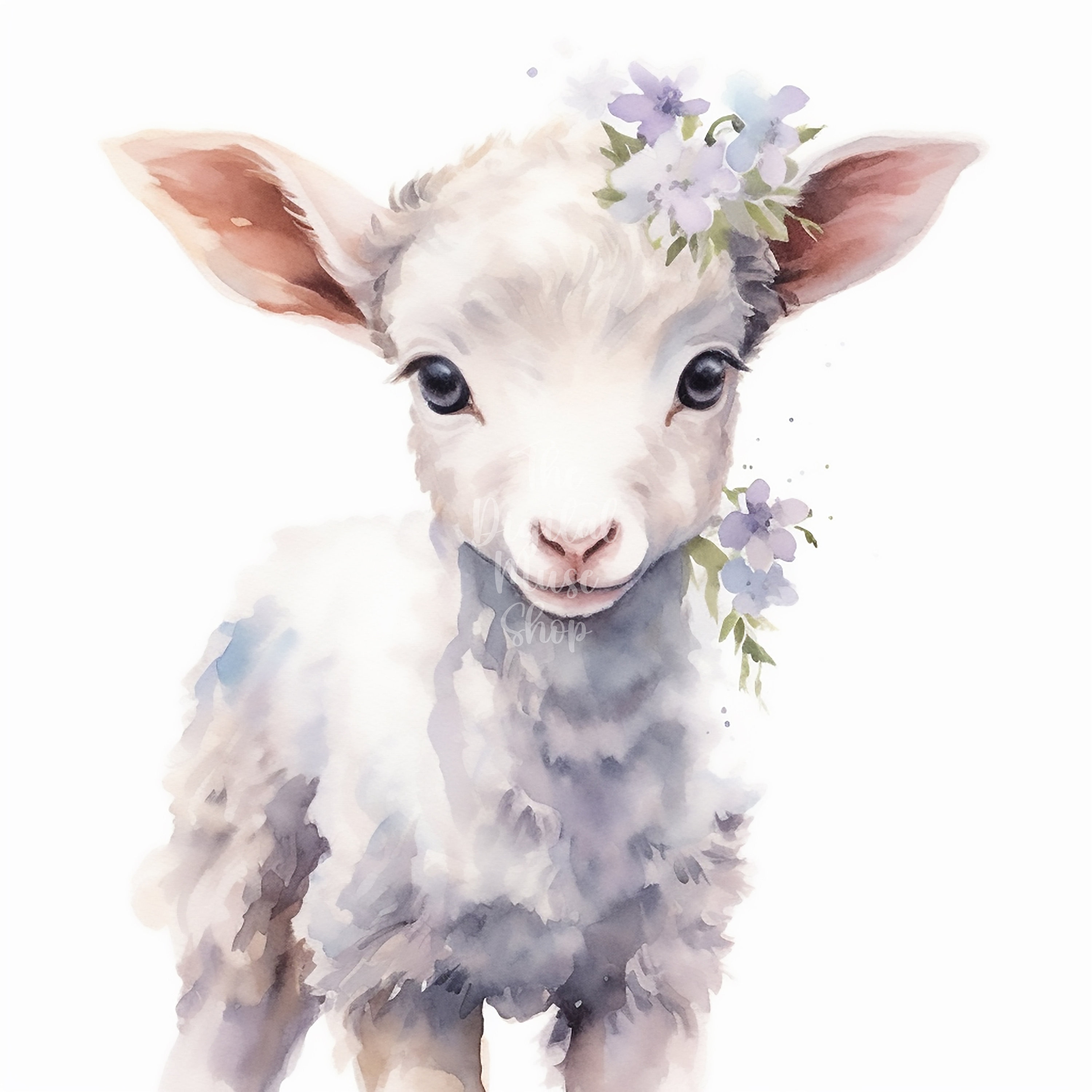 Lamb With Flowers Clipart, 10 High Quality Jpgs, Watercolor Clipart ...