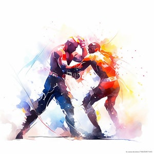 Boxers Clipart, Watercolor Boxing Fighters Clipart Sport Illustration ...