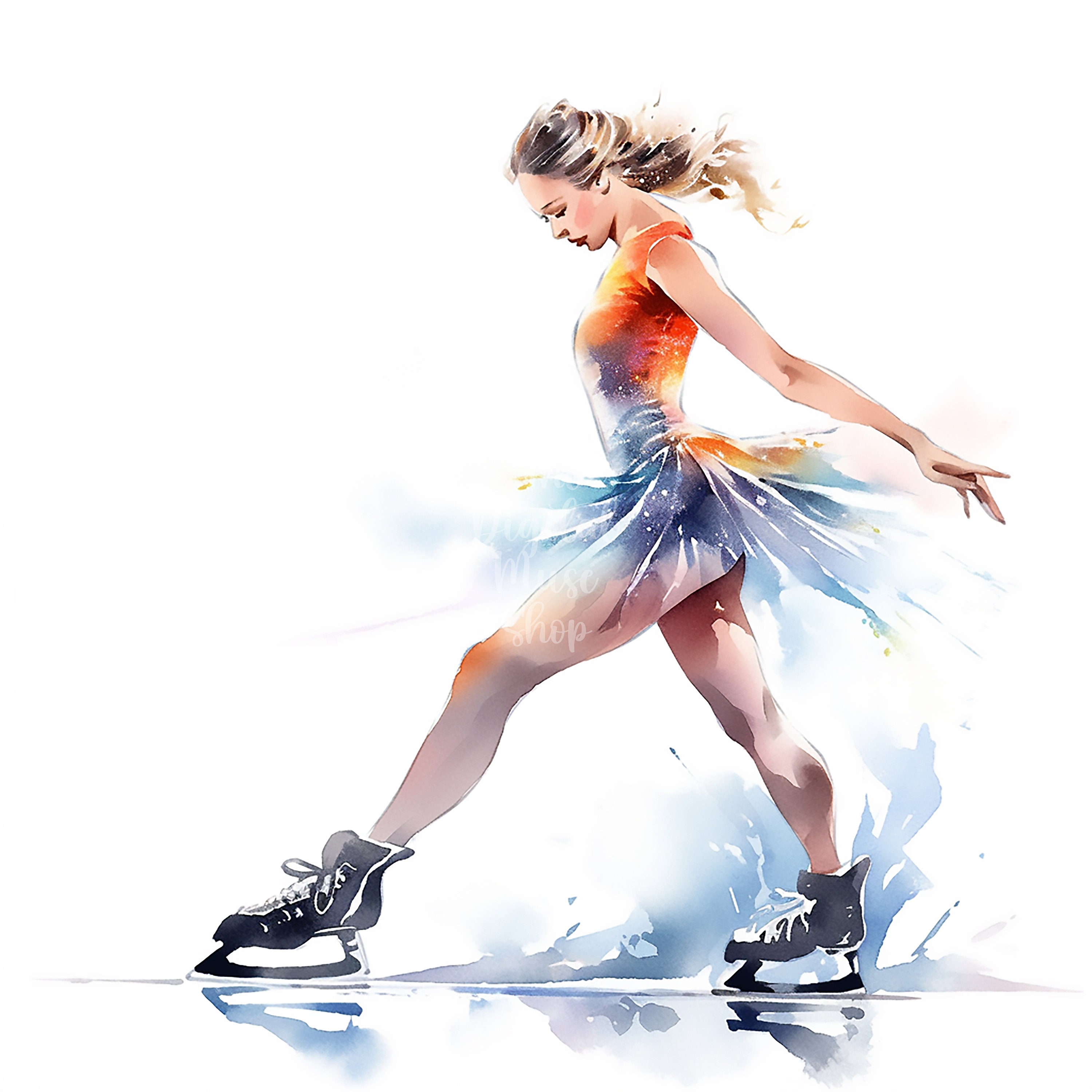 Ice Skating Clipart, Watercolor Figure Skating Clipart Skater ...