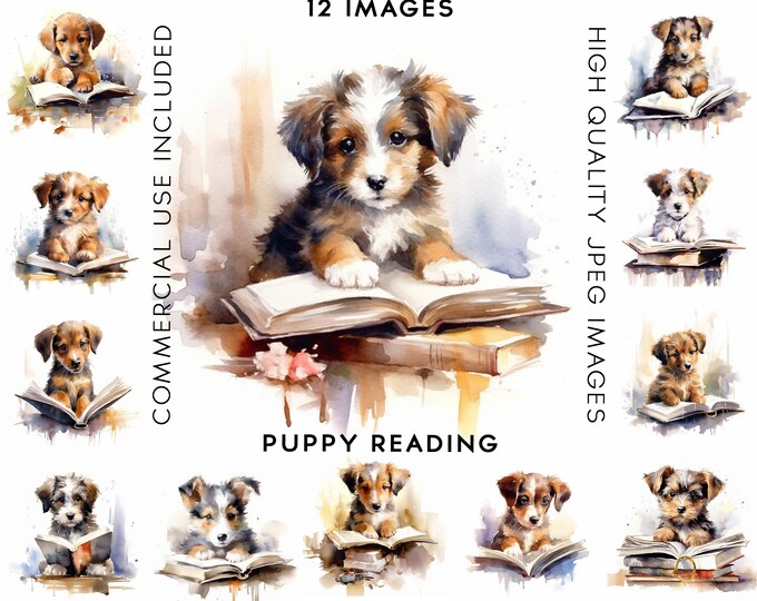 Dog With Books Clipart, 16 JPG, Printable Dogs Clip Art, Paper Craft ...