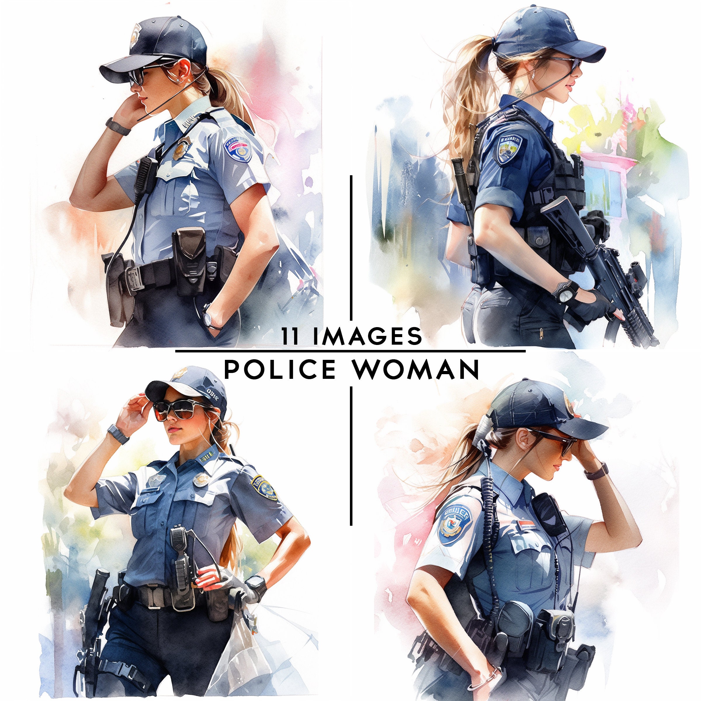 Police Woman Clipart, 11 High Quality Jpgs Watercolor Clipart Police ...