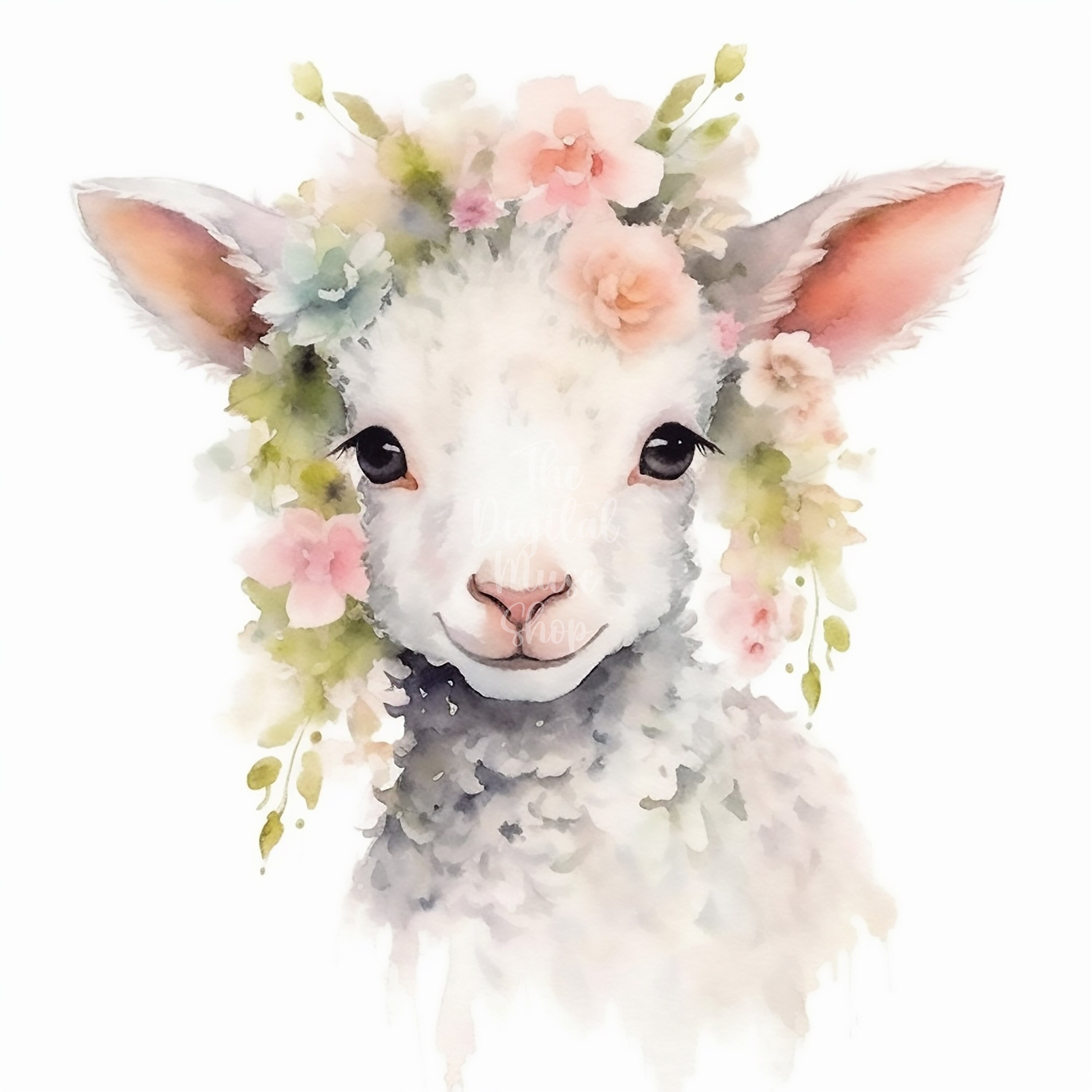 Lamb With Flowers Clipart, 10 High Quality Jpgs, Watercolor Clipart ...