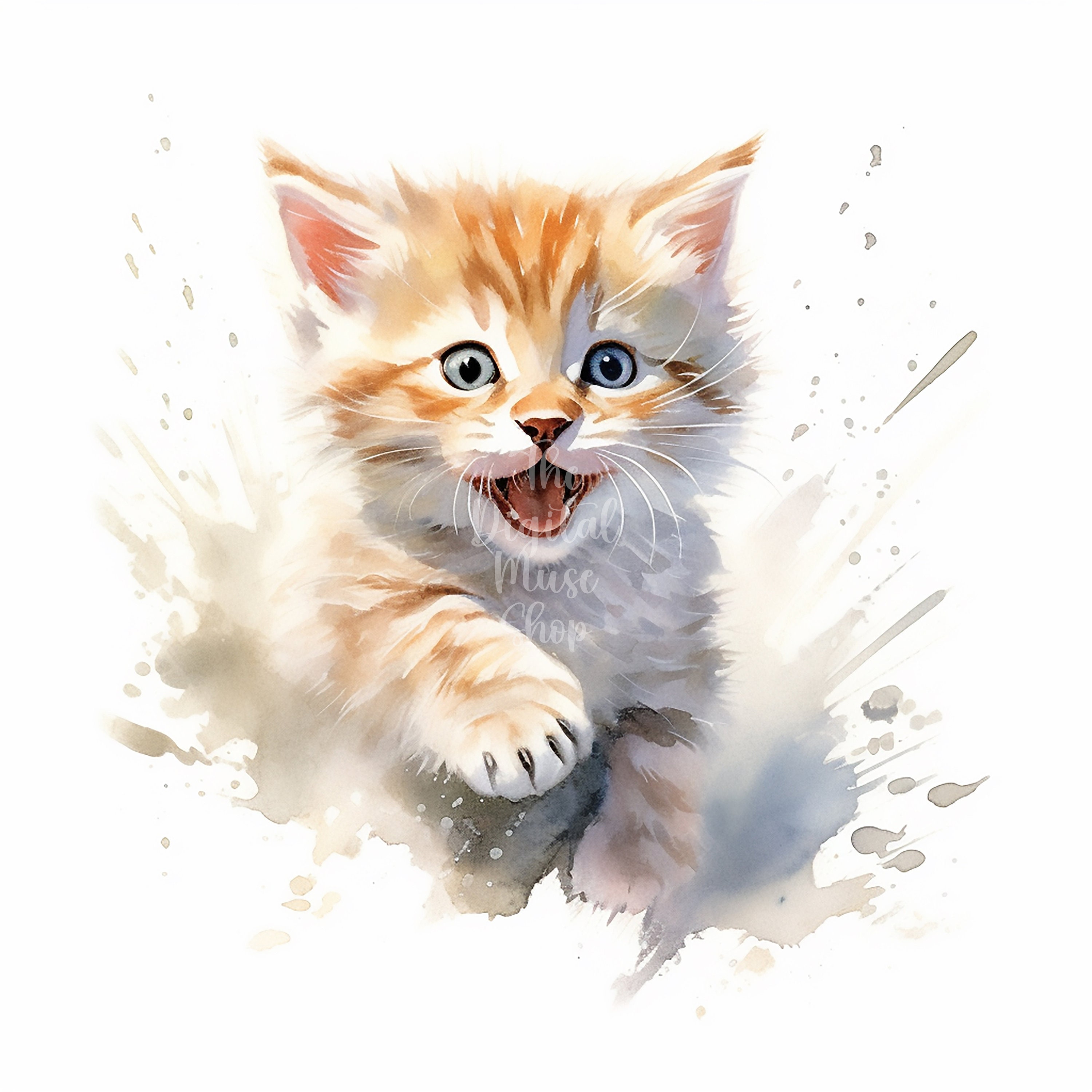 Happy Kittens Playing, 12 High Quality Jpgs, Watercolor Clipart ...