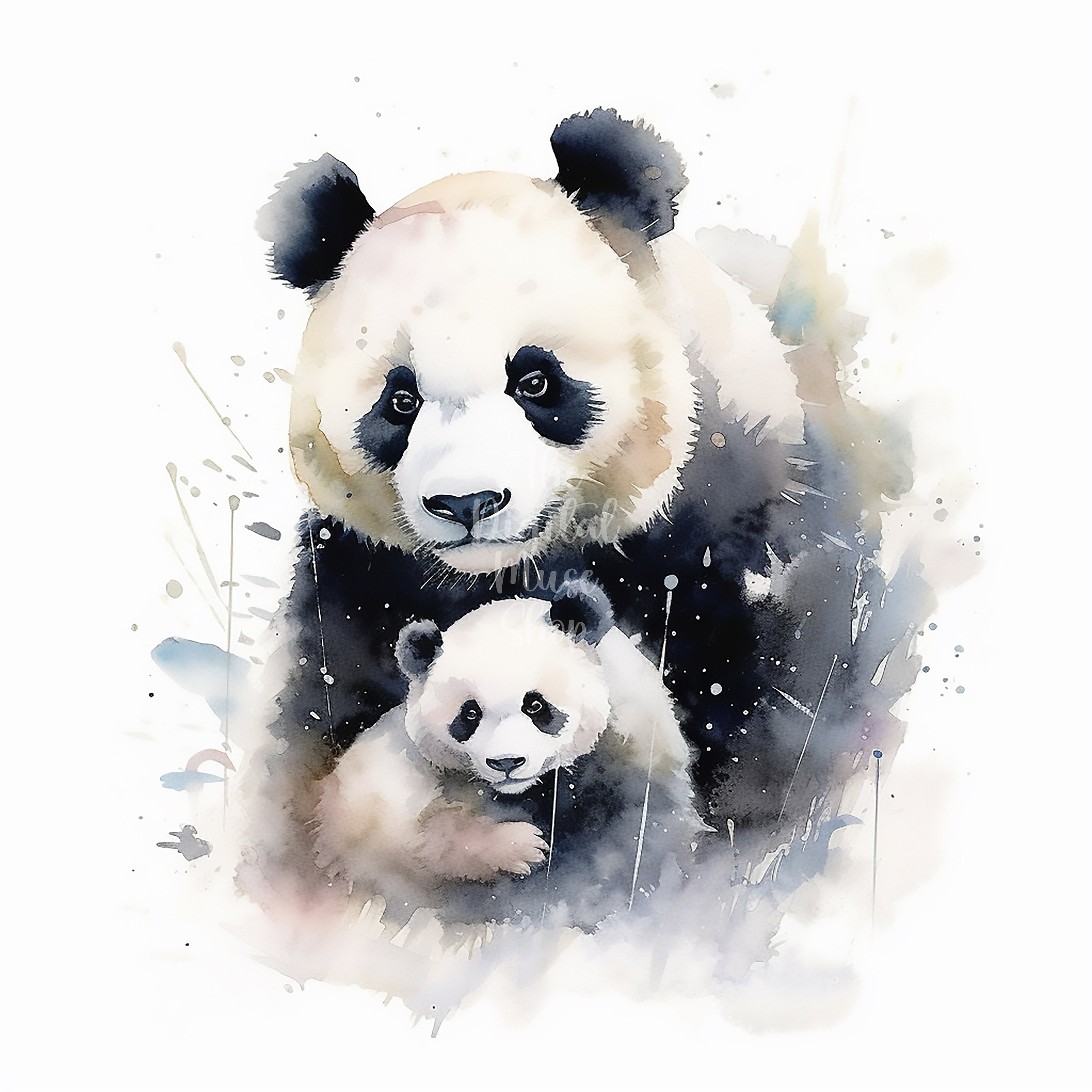 Mom and Baby Panda Clipart, 12 High Quality Jpgs , Watercolor Clipart ...