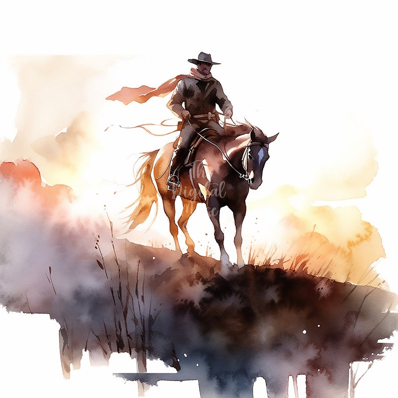 Cowboy Riding Horse Clipart Watercolor Cowboy Clipart Pack - Etsy