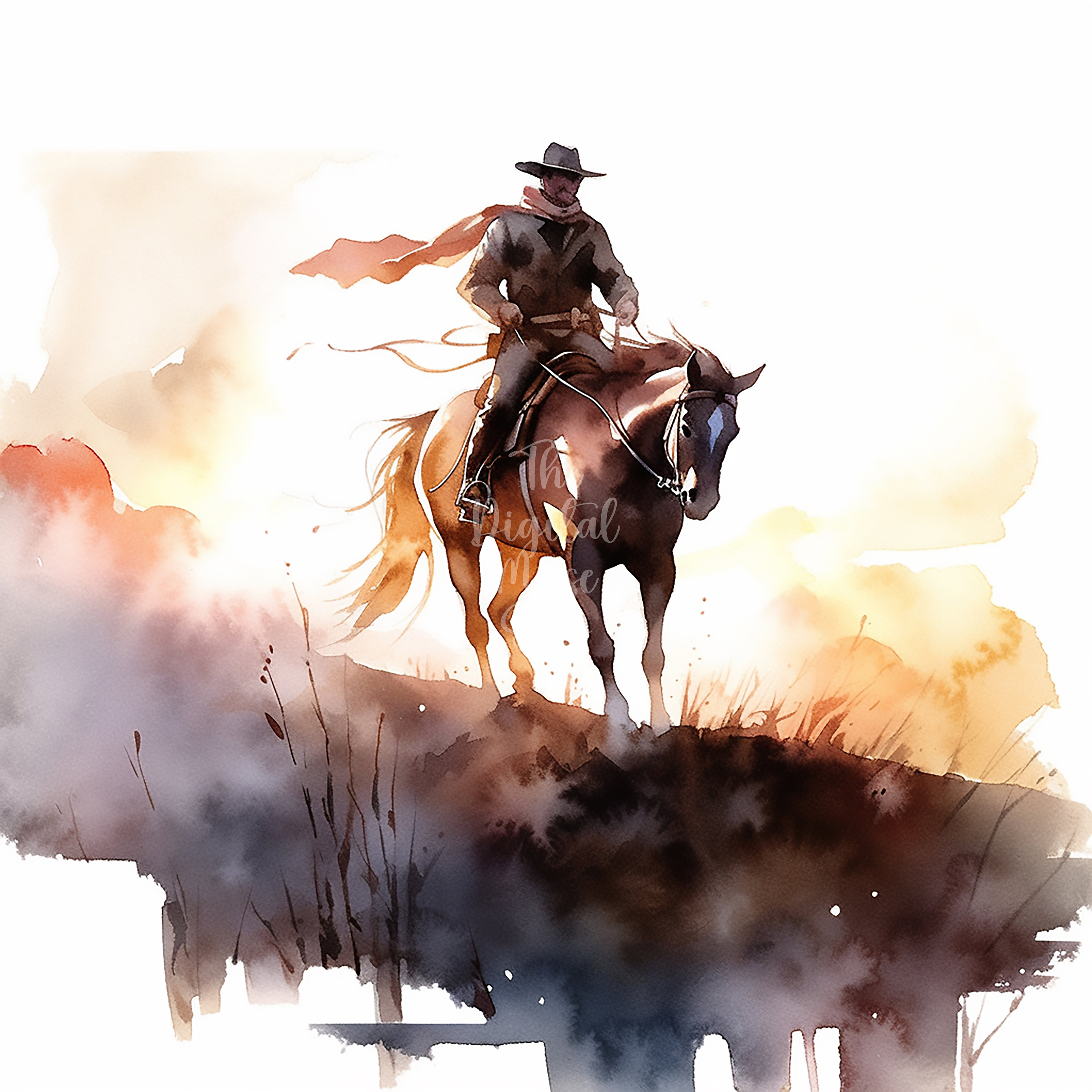 Cowboy Riding Horse Clipart Watercolor Cowboy Clipart Pack - Etsy