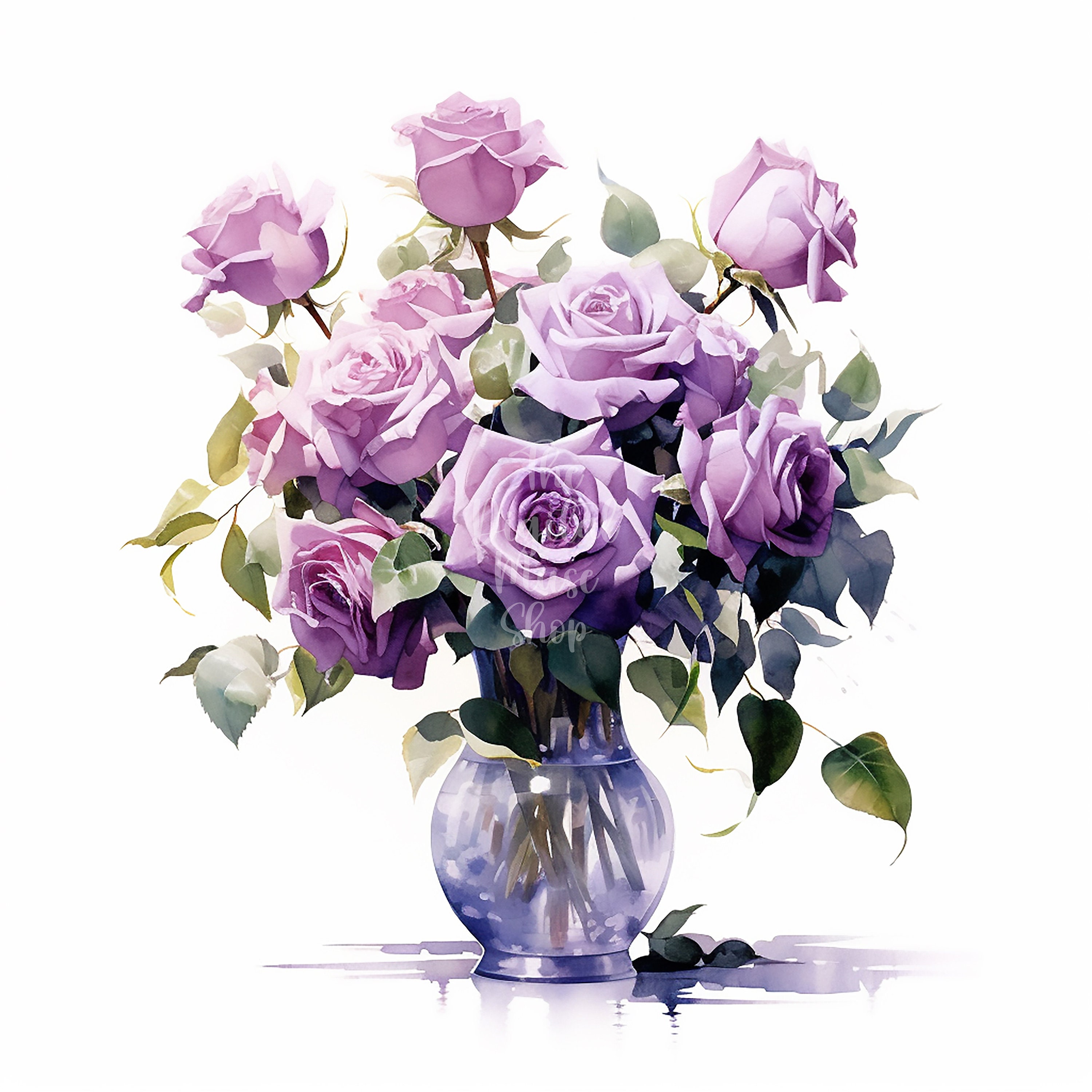 Vase of Purple Roses Clipart Watercolor Flowers Clipart Commercial Use ...
