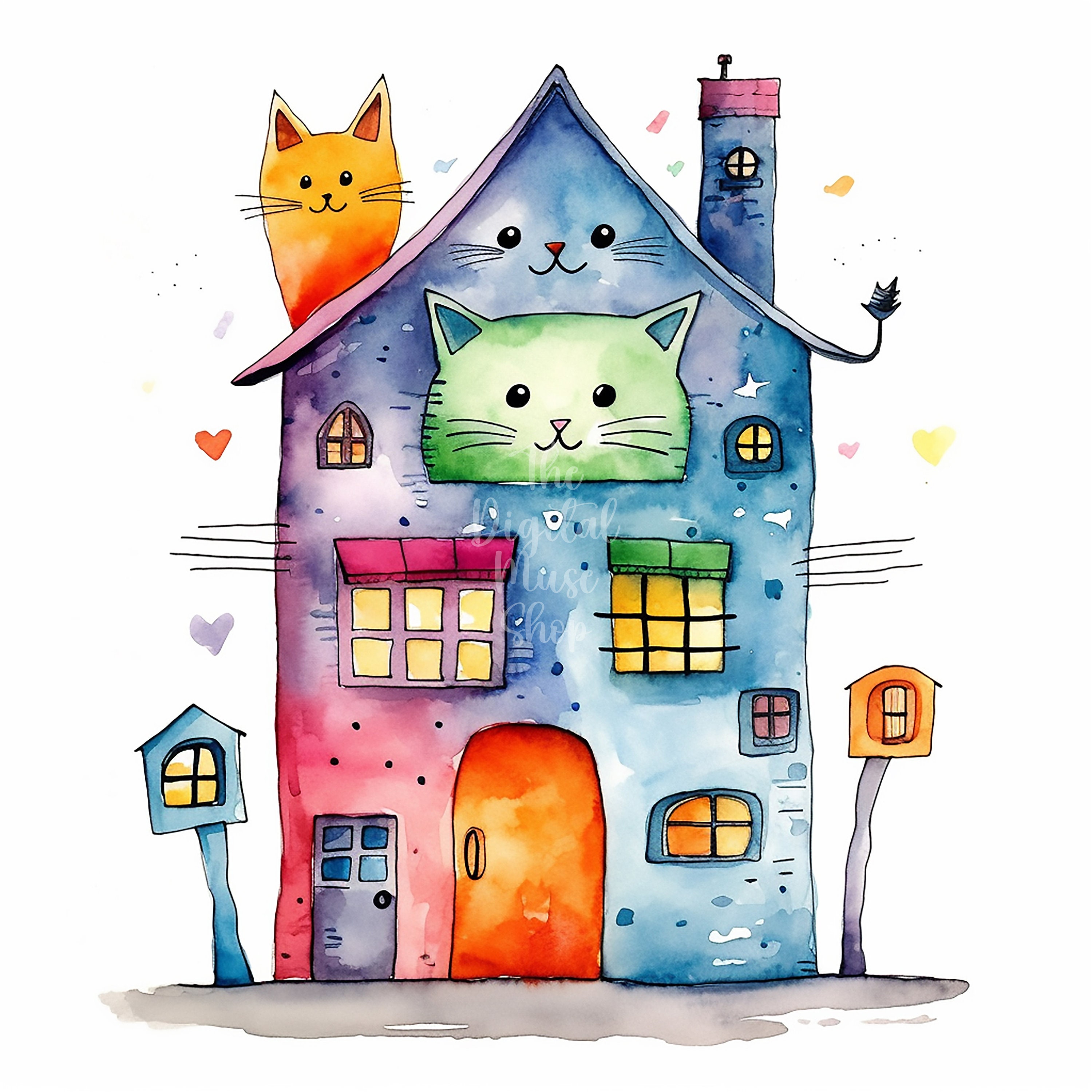 Quirky House Cat Clipart 12 High Quality Jpgs Watercolor - Etsy