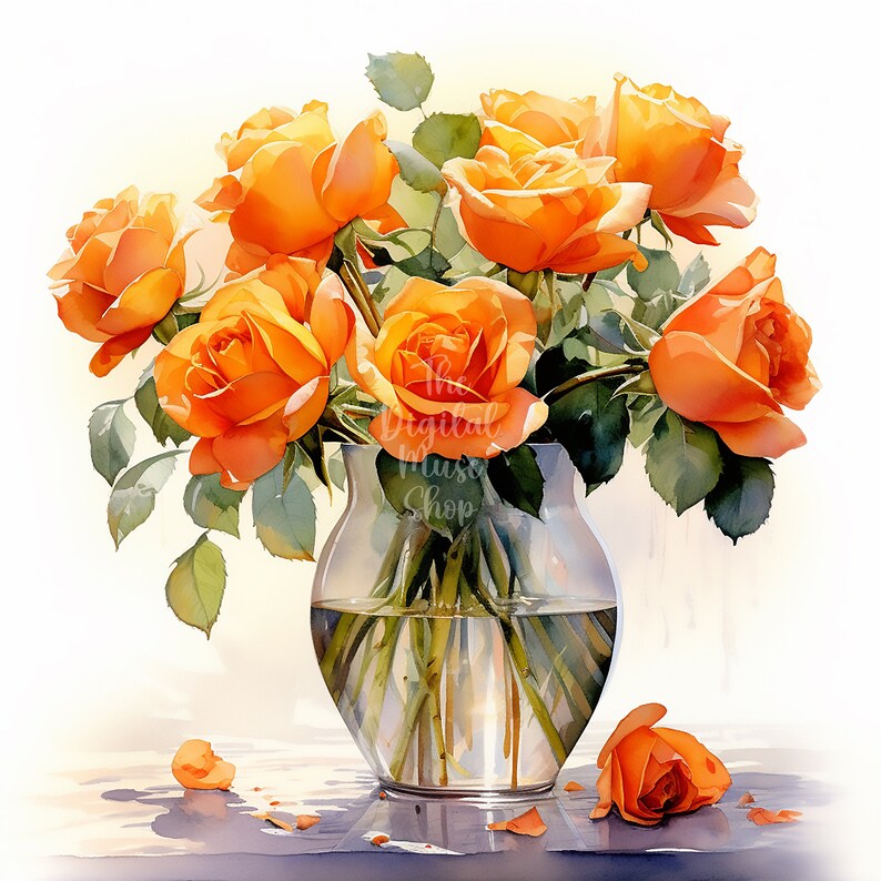 Vase of Orange Roses Clipart Watercolor Flowers Clipart - Etsy