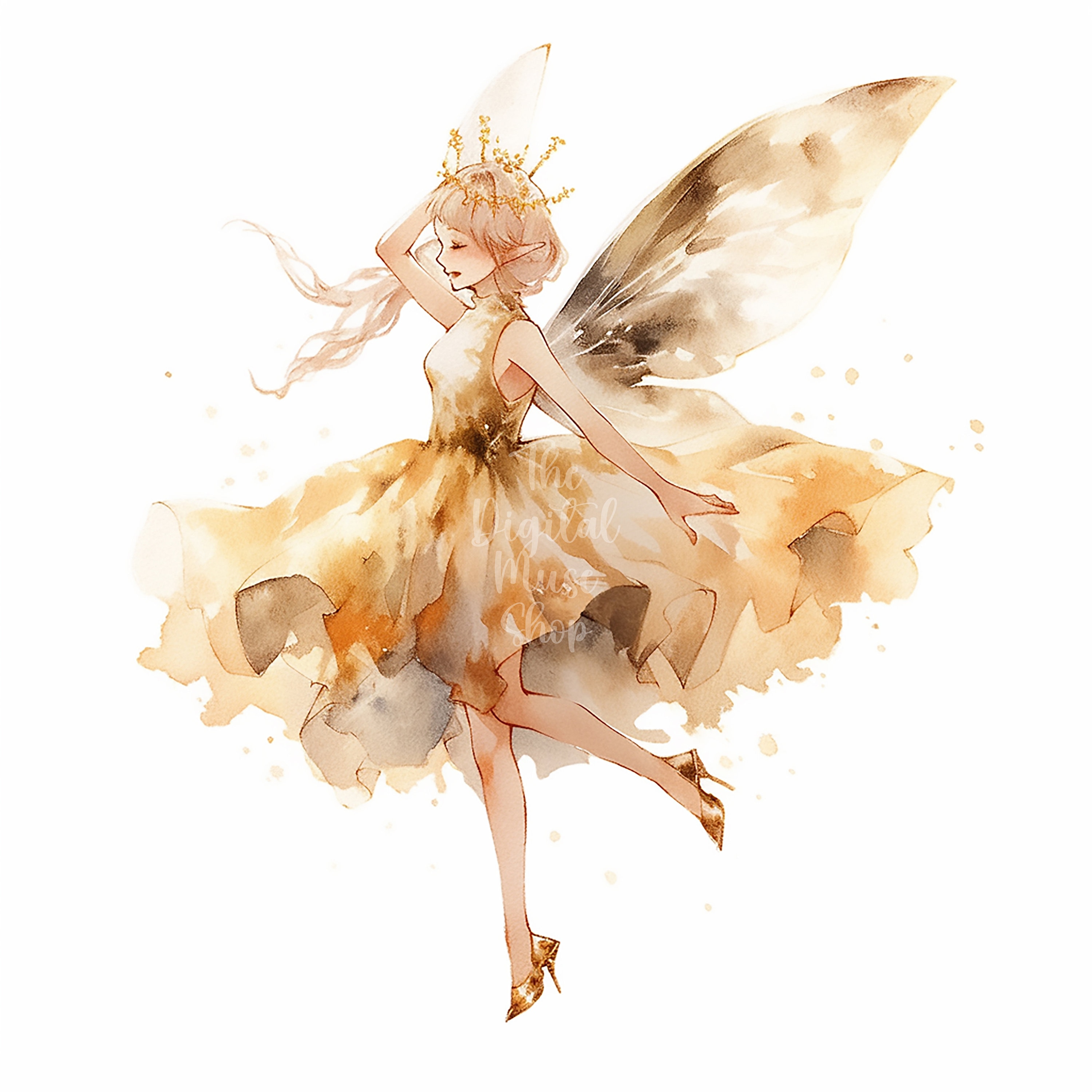 Golden Fairies Clipart Fairy Artwork Fairy Watercolor Clipart Digital ...