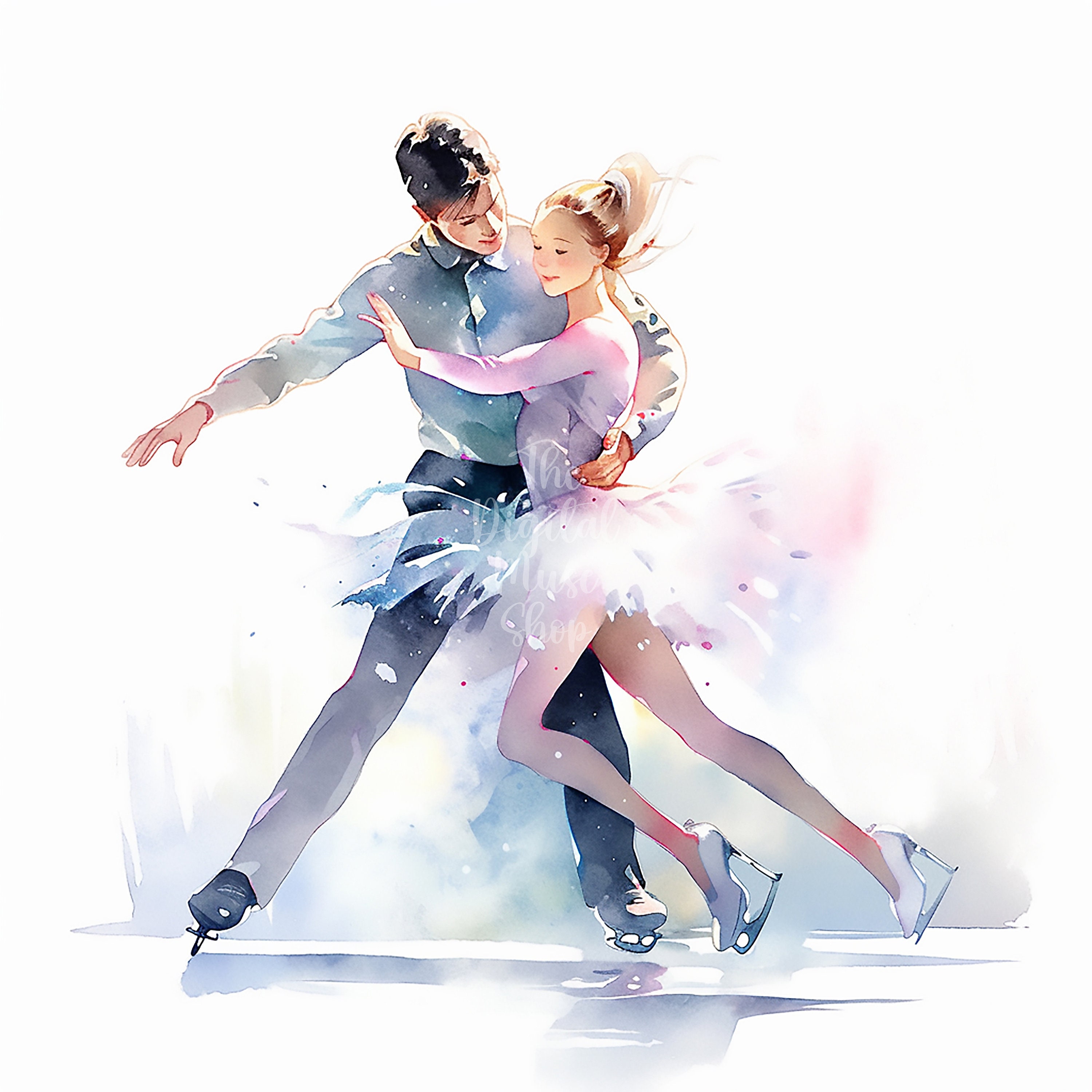 Figure Skating Clipart, Watercolor Ice Skating Clipart Skater ...