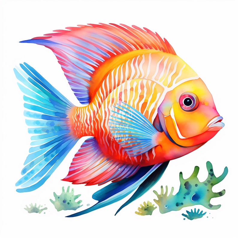 Colorful Exotic Fish Clipart Commercial Use Mixed Media,fishing Clipart ...