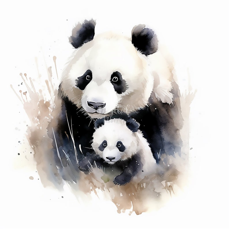 Mom and Baby Panda Clipart, 12 High Quality Jpgs , Watercolor Clipart ...