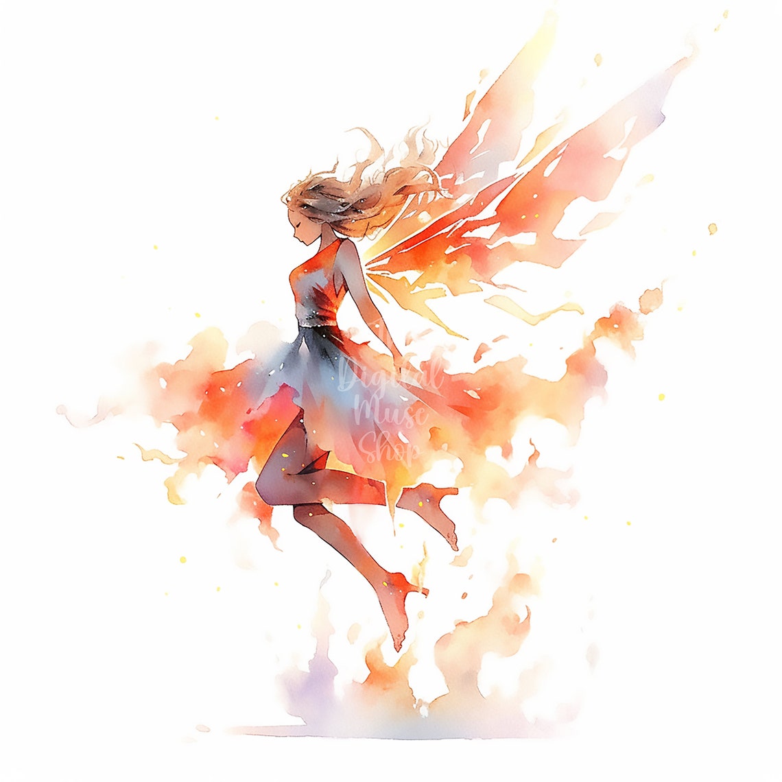 Fire Fairy Clipart Watercolor Digital Planner Journals Wall Art ...