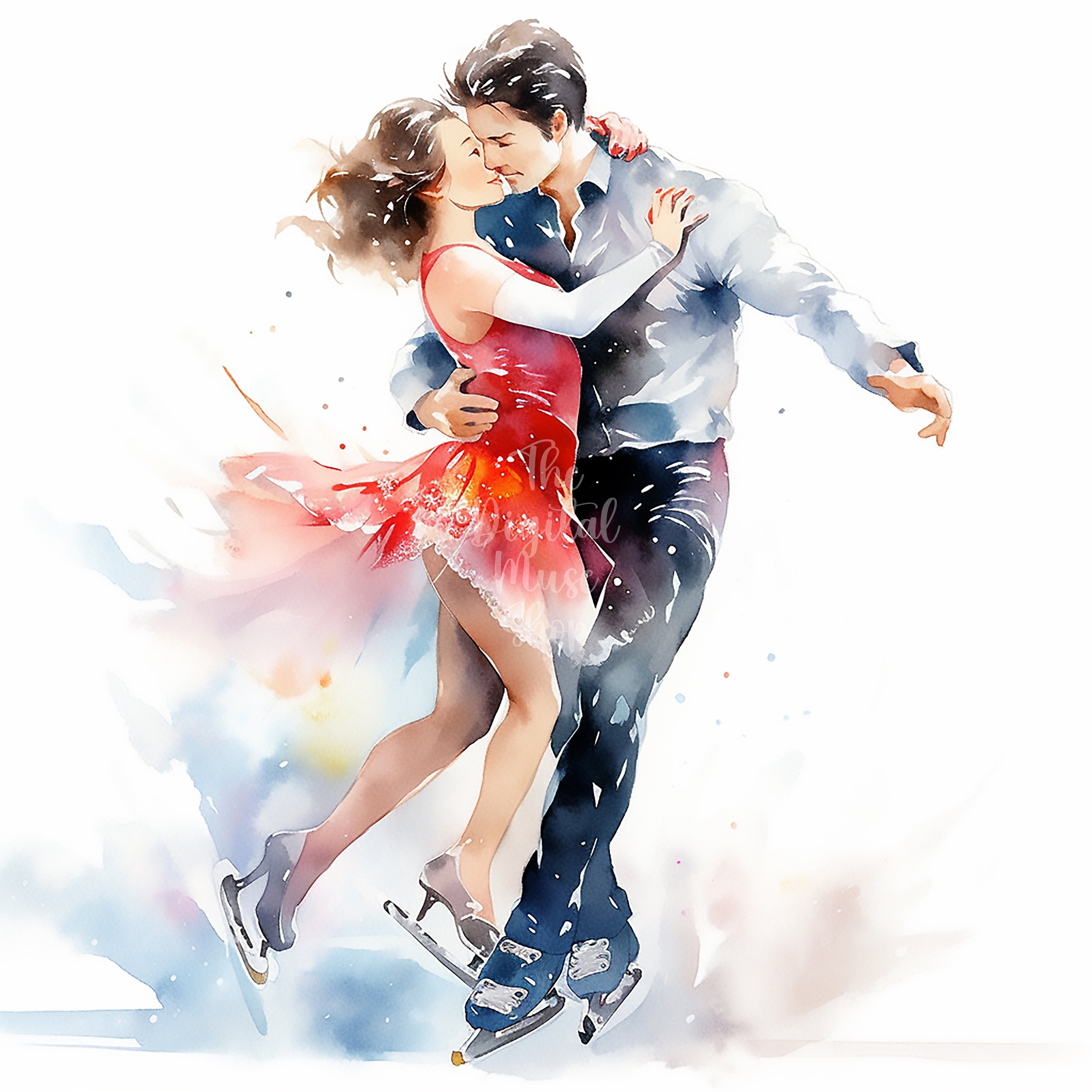 Figure Skating Clipart, Watercolor Ice Skating Clipart Skater ...