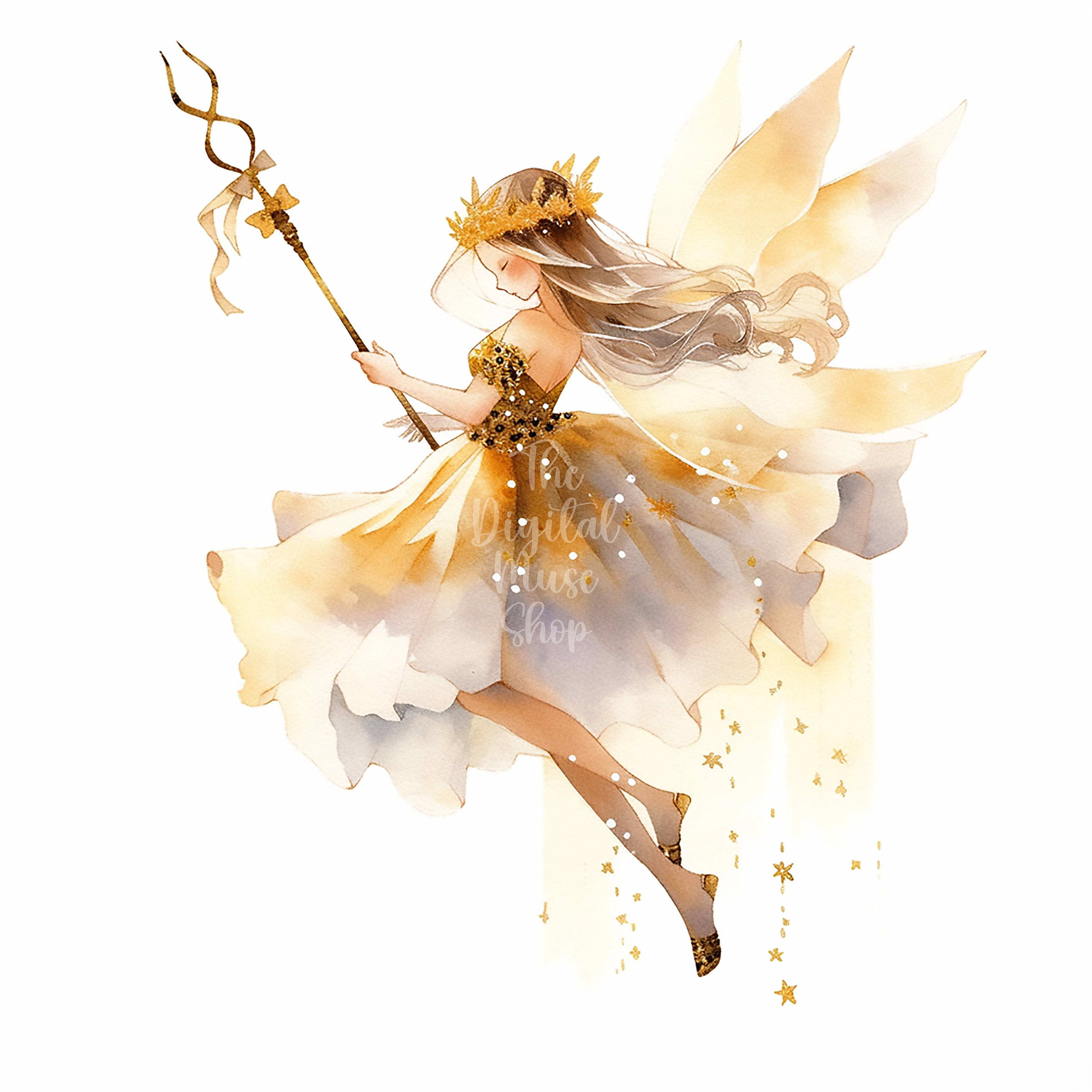 Golden Fairies Clipart Fairy Artwork Fairy Watercolor Clipart Digital ...