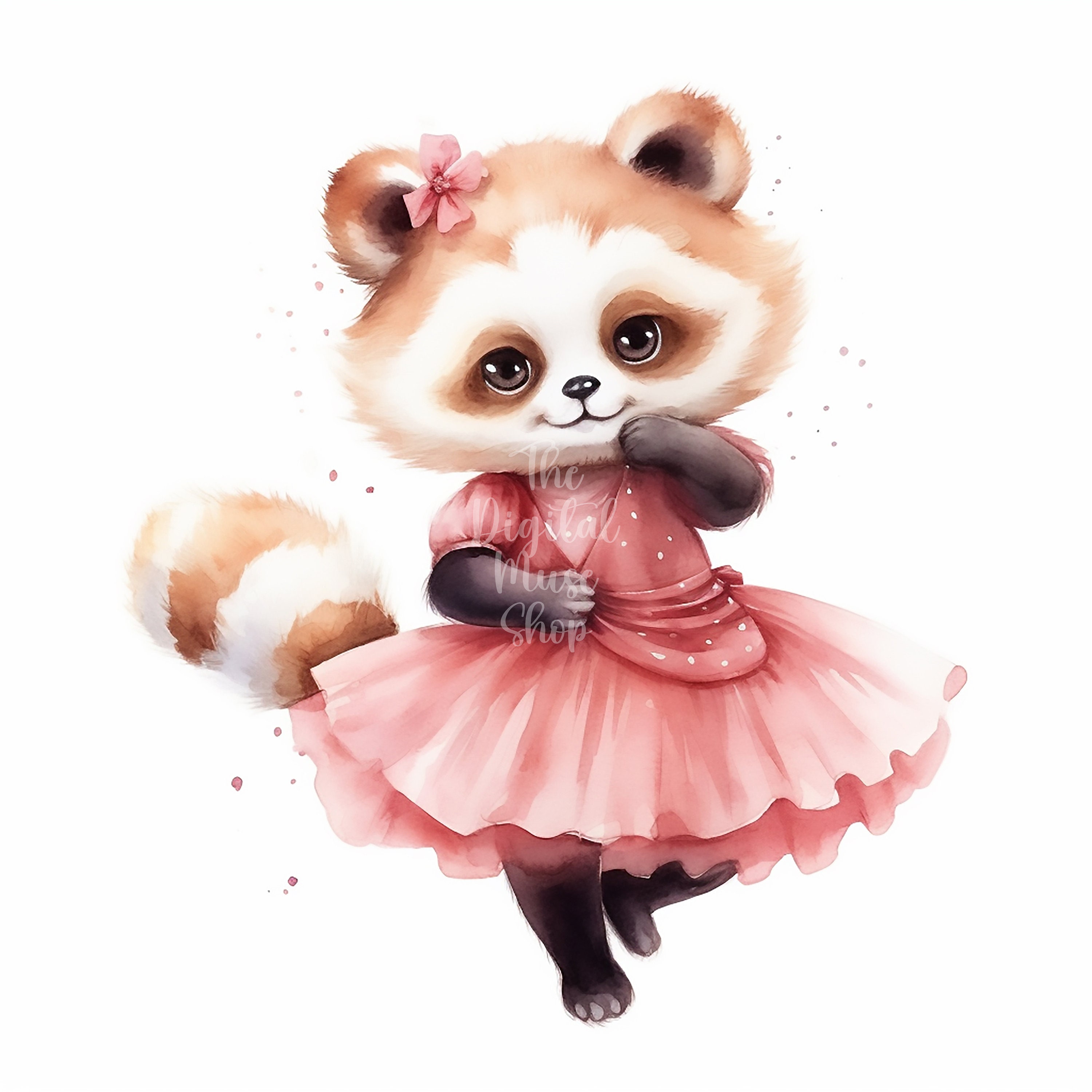 Ballerina Clipart Red Panda Illustration Nursery Art - Etsy