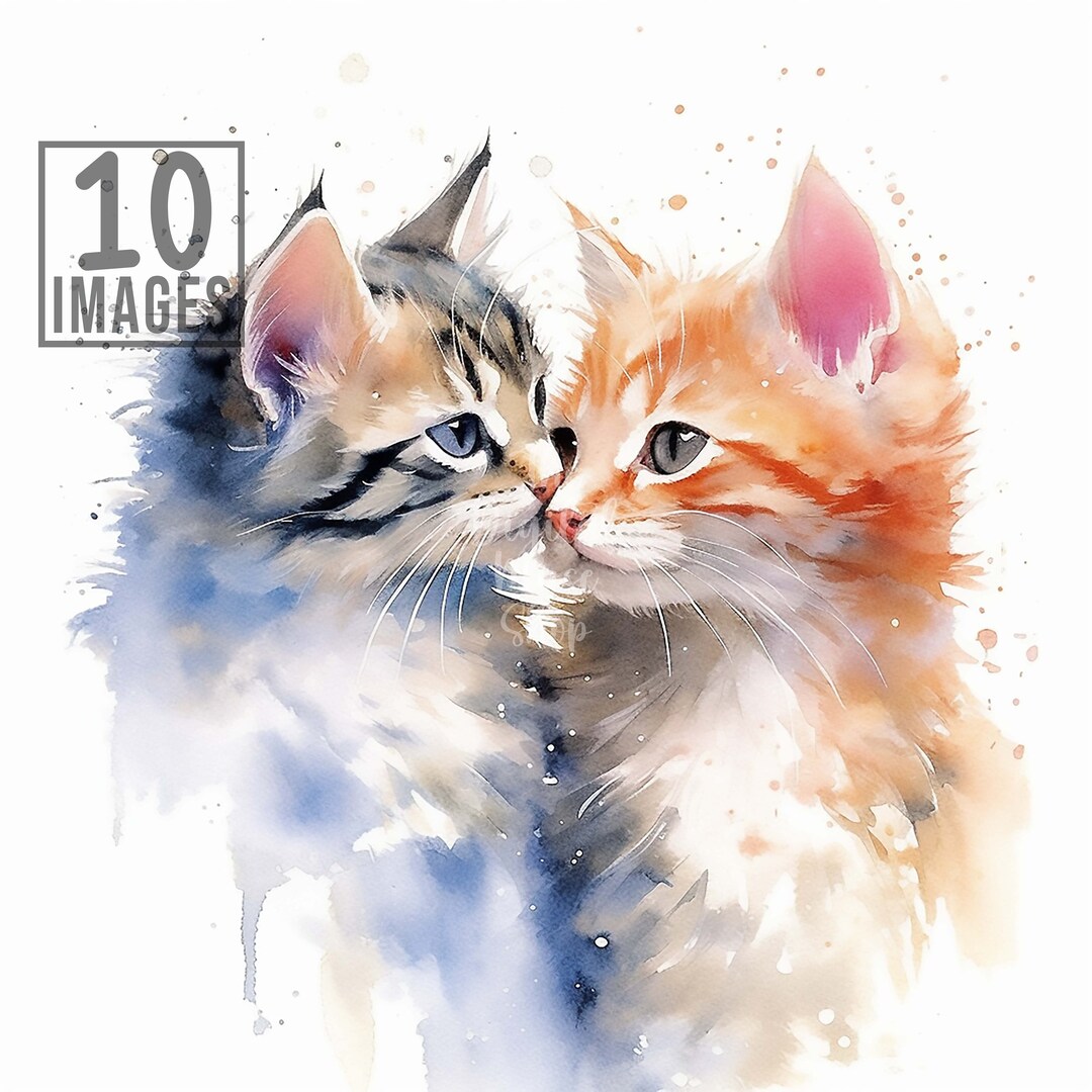 Cats Love Clipart, 10 High Quality Jpgs , Watercolor Clipart, Digital ...
