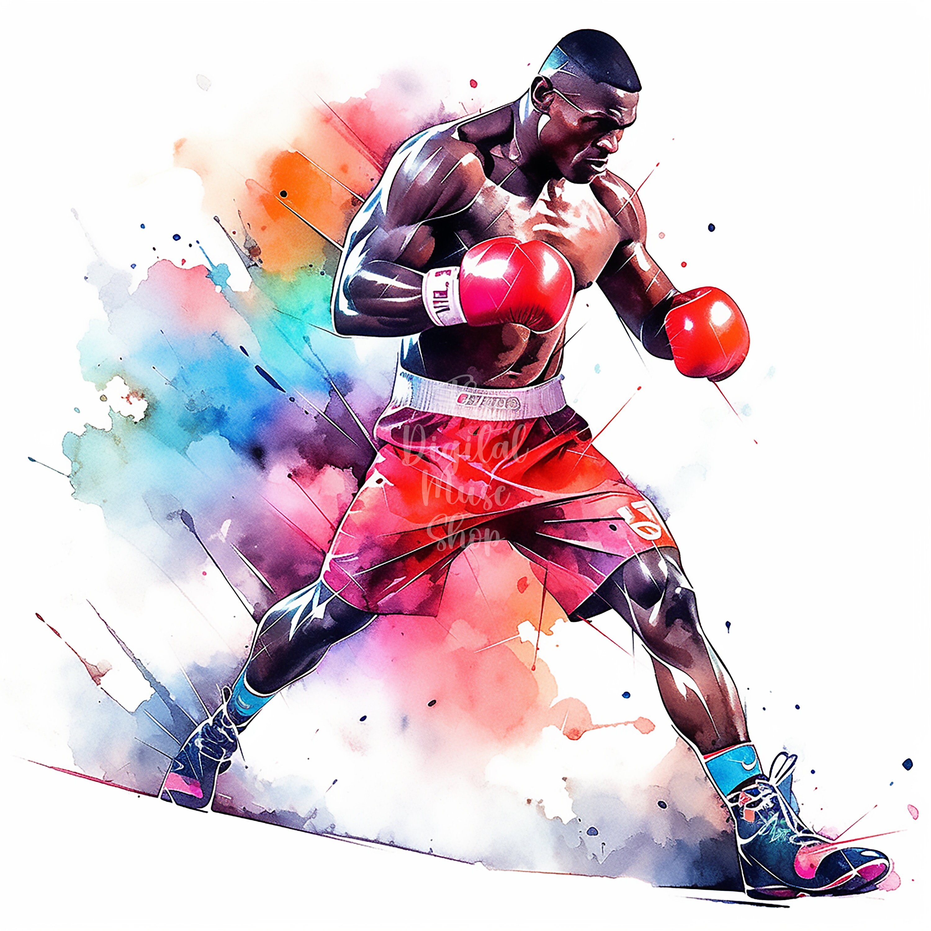 Boxing Clipart, Watercolor Boxing Fighters Clipart Sport Illustration ...