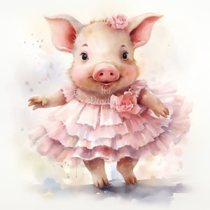 Ballerina Clipart Piglet Nursery Print Clip Art Pig Clipart Watercolor ...
