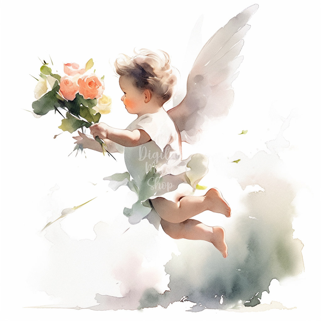 Cherubs Clipart, 12 High Quality Jpgs, Watercolor Clipart, Cherub ...