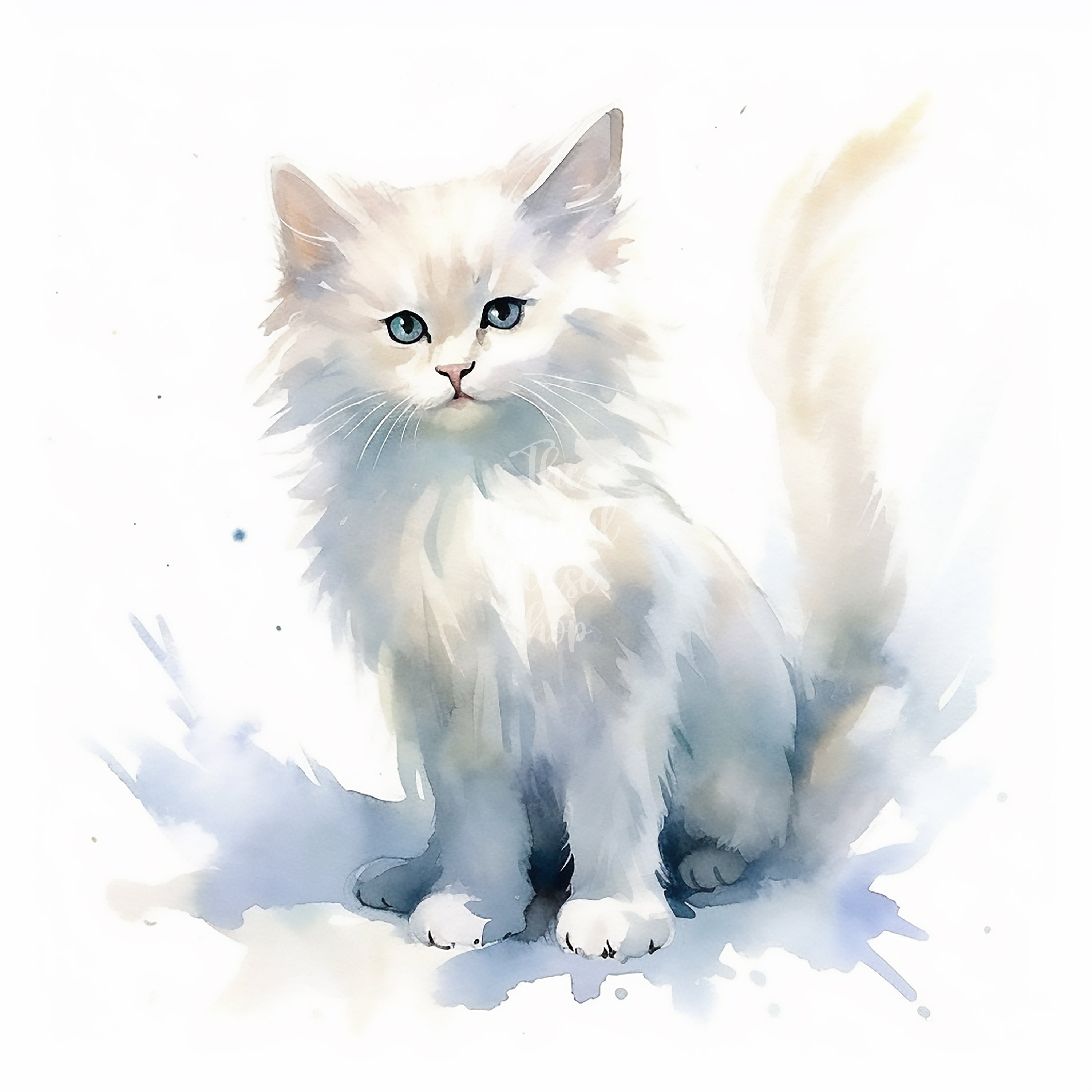 White Cat Clipart 10 High Quality Jpgs Watercolor Clipart - Etsy