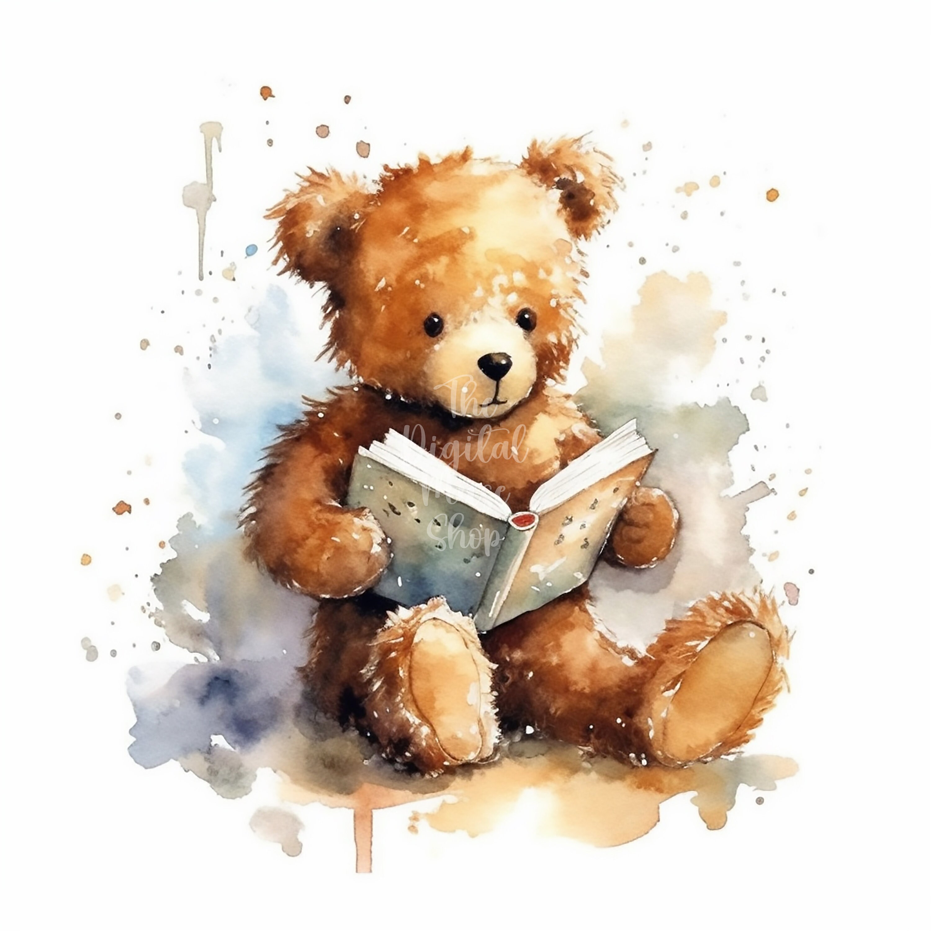 Teddy Bear Reading Clipart, 12 High Quality Jpgs , Watercolor Clipart ...
