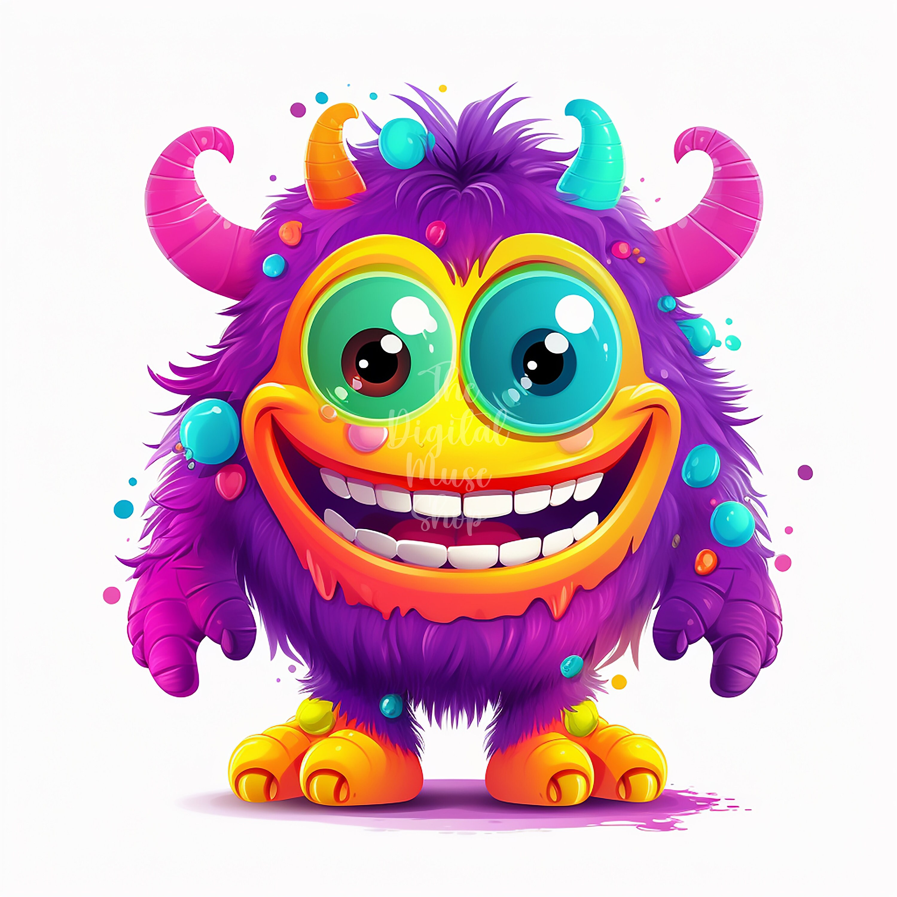 Cute Neon Fluffy Monsters Clipart, Nursery Clipart Digital Paper Craft ...