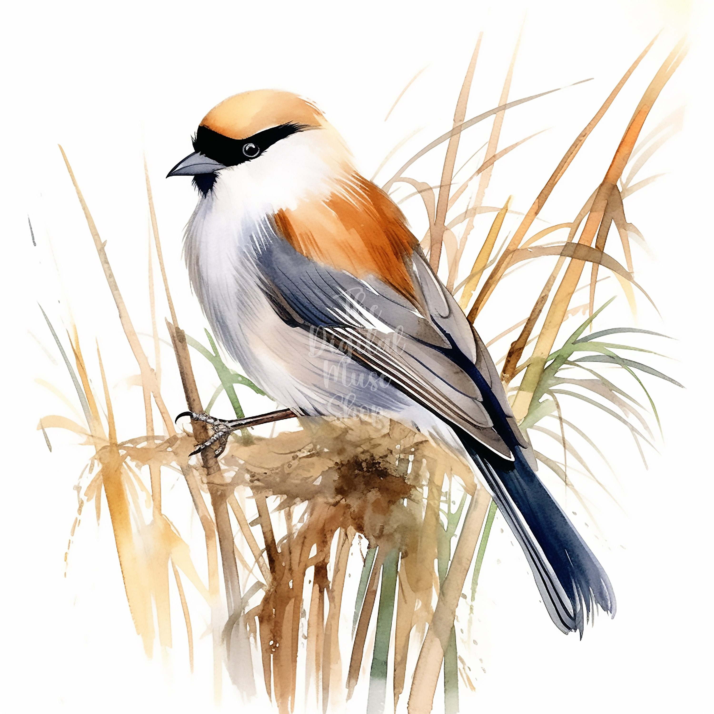 Bearded Reedling Clipart 12 High Quality Jpgs Watercolor - Etsy