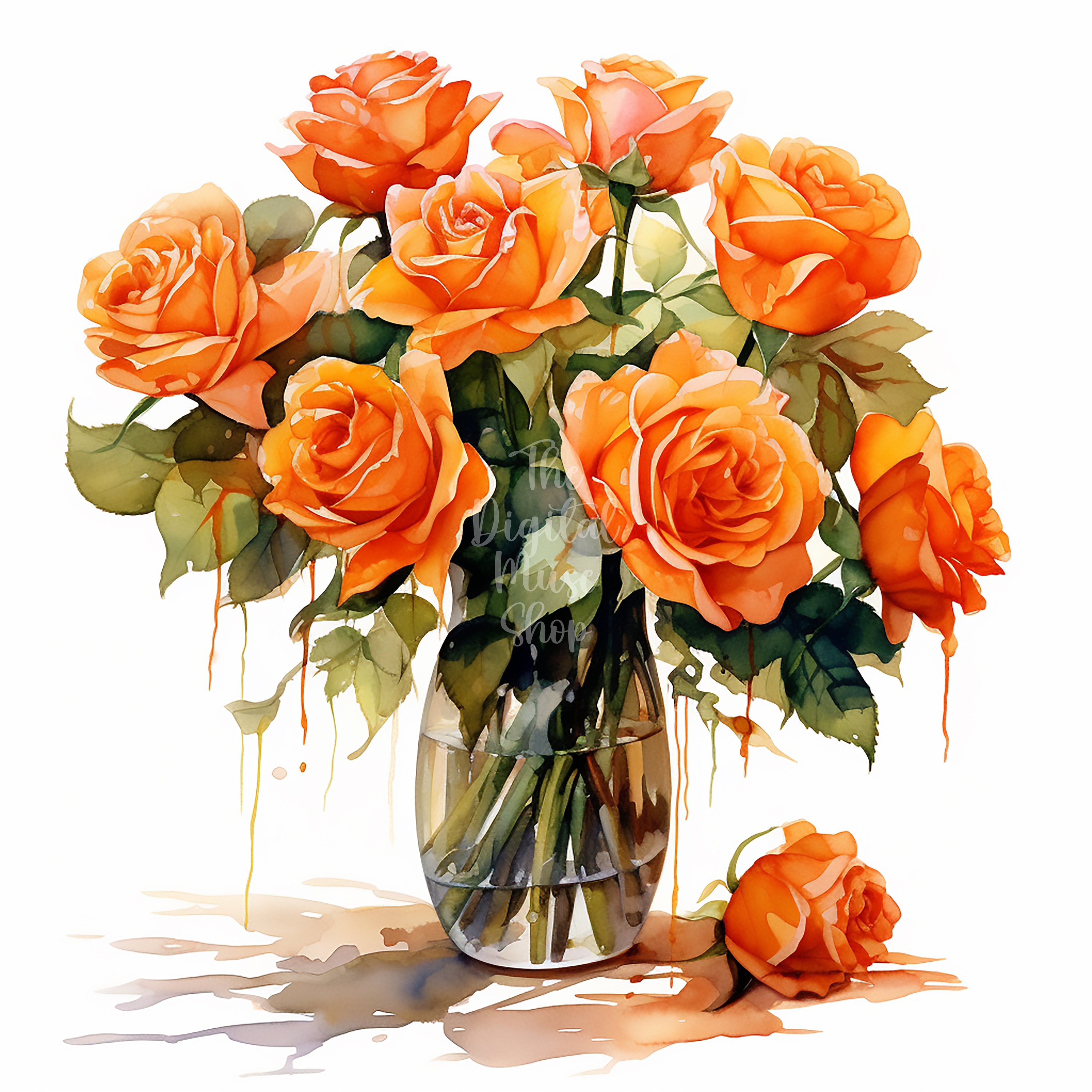 Vase of Orange Roses Clipart Watercolor Flowers Clipart - Etsy
