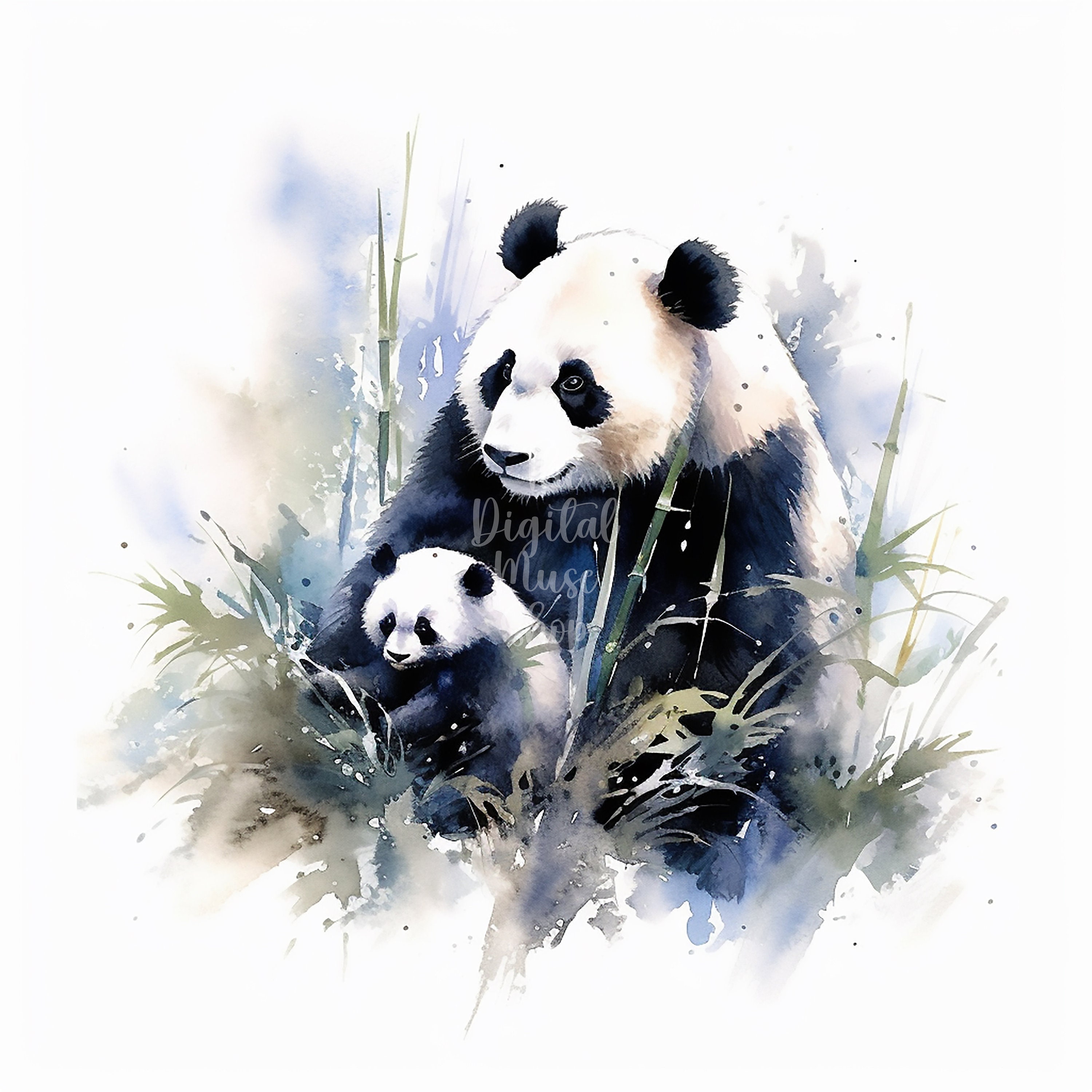 Mom and Baby Panda Clipart, 12 High Quality Jpgs , Watercolor Clipart ...