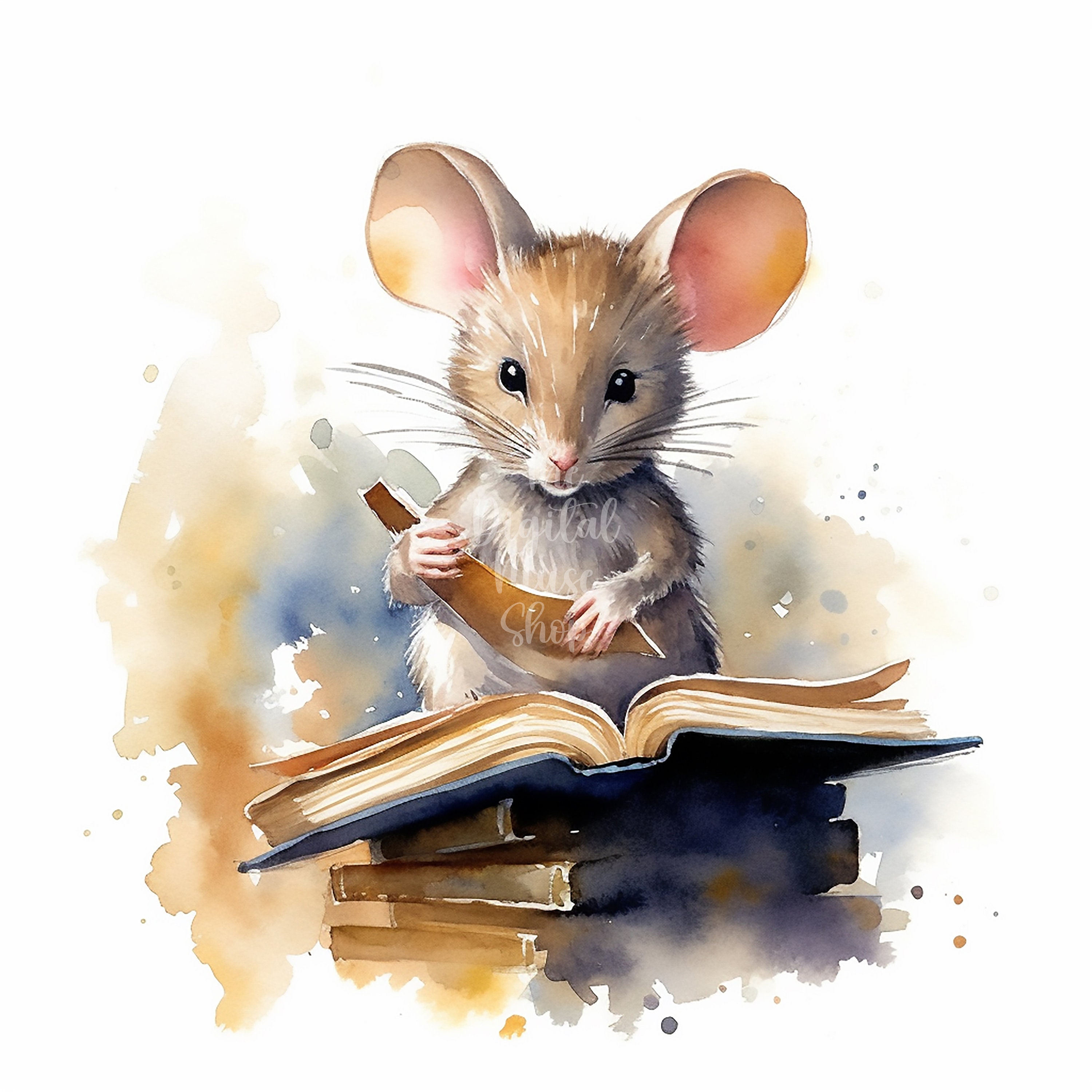 Mouse Reading Clipart - 15 High Quality Jpgs - Watercolor Clip Art ...