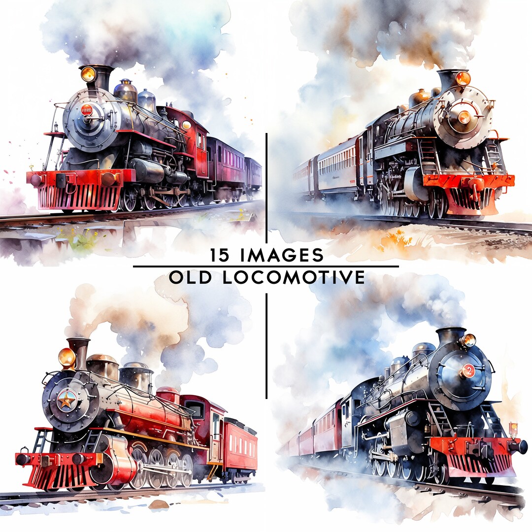 Old Steam Locomotive Clipart Watercolor Locomotive Art Train Clipart ...