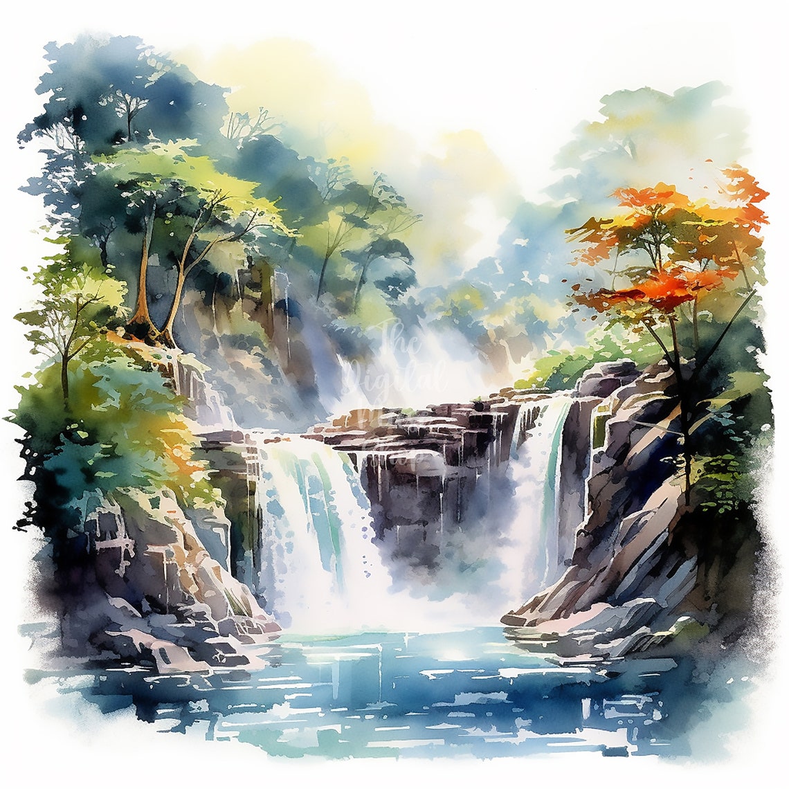 Waterfalls Clipart, 12 High Quality Jpgs, Watercolor Clipart, Waterfall ...