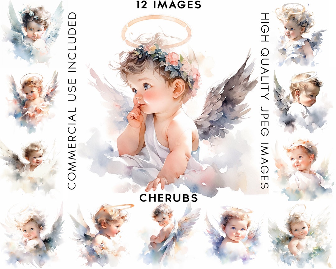 Cherubs Clipart, 12 High Quality Jpgs, Watercolor Clipart , Digital Art ...