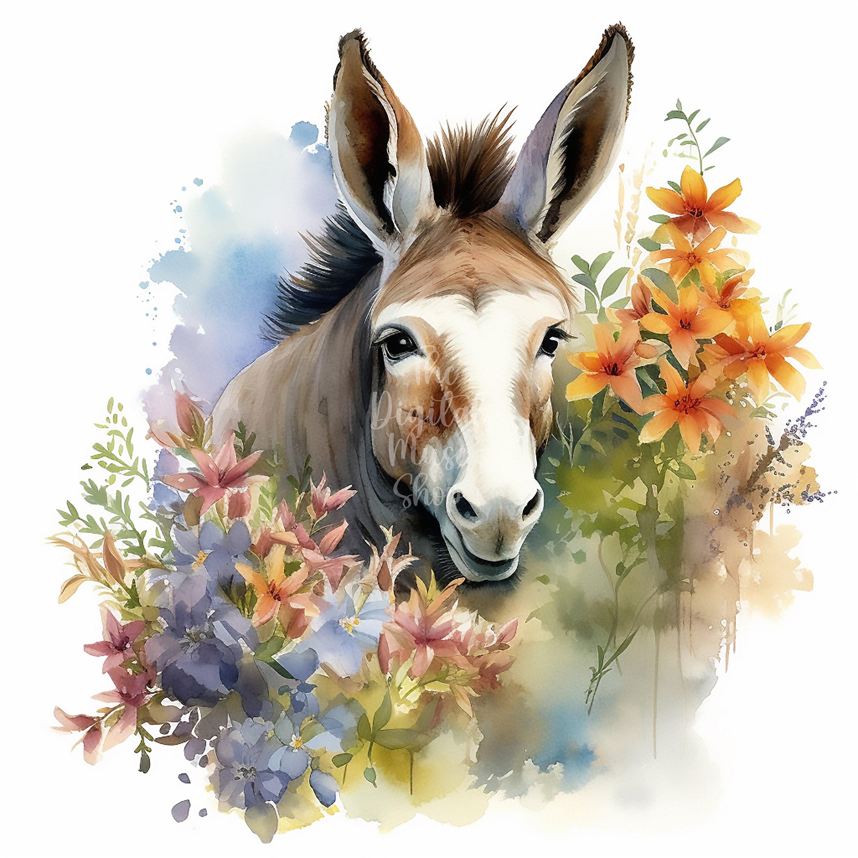 Watercolor Floral Donkey Clipart Bundles Scrapbook Junk Journal Digital ...