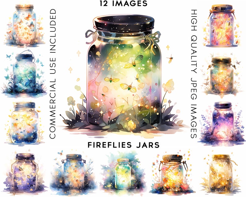Firefly Jars Watercolor Clipart Commercial Use Clipart 12 - Etsy