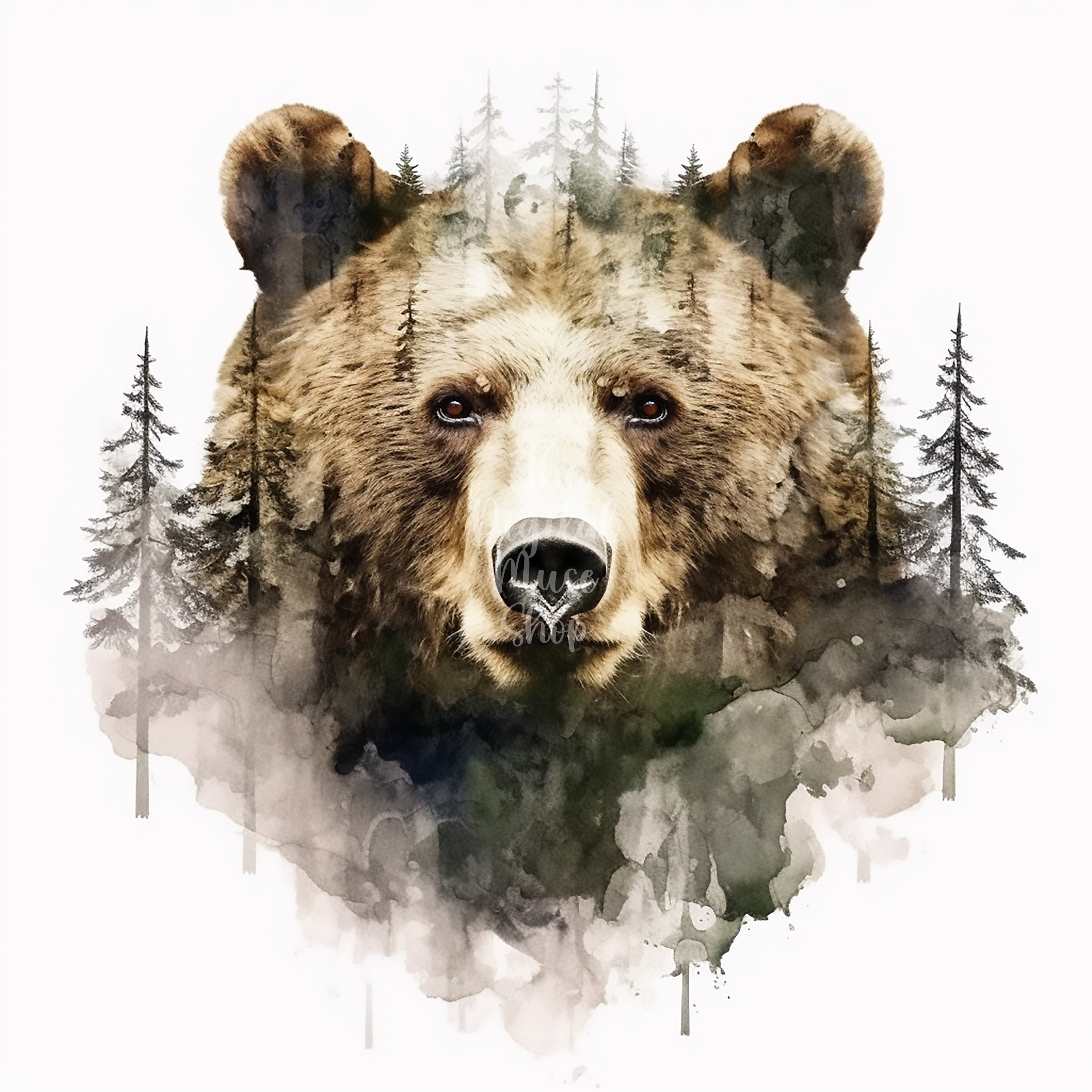 Bear and Forest Clipart, 12 High Quality Jpgs , Watercolor Clipart ...