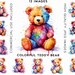 Colorful Teddy Bear Clipart, 12 High Quality Jpgs , Watercolor Clipart ...