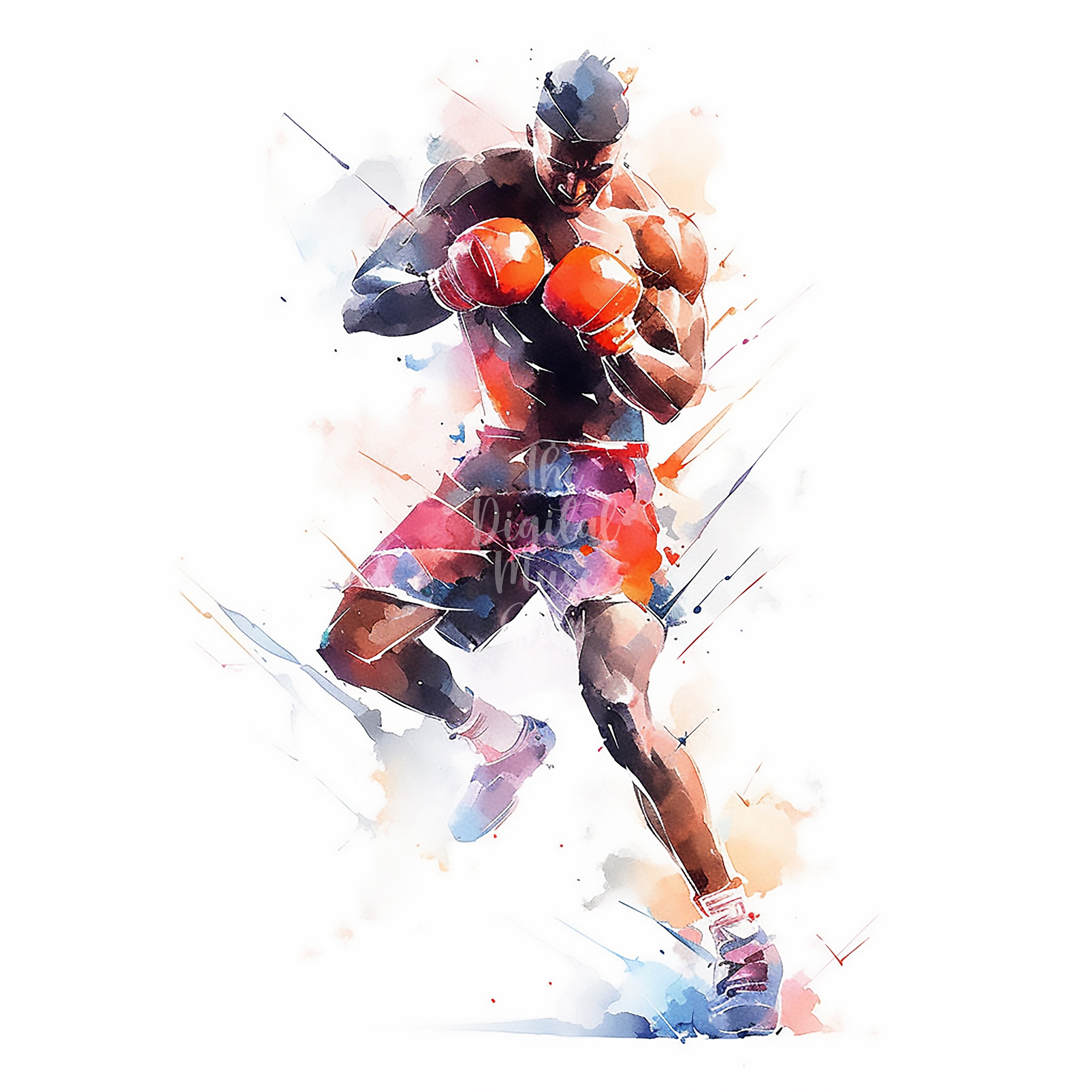 Boxing Clipart, Watercolor Boxing Fighters Clipart Sport Illustration ...