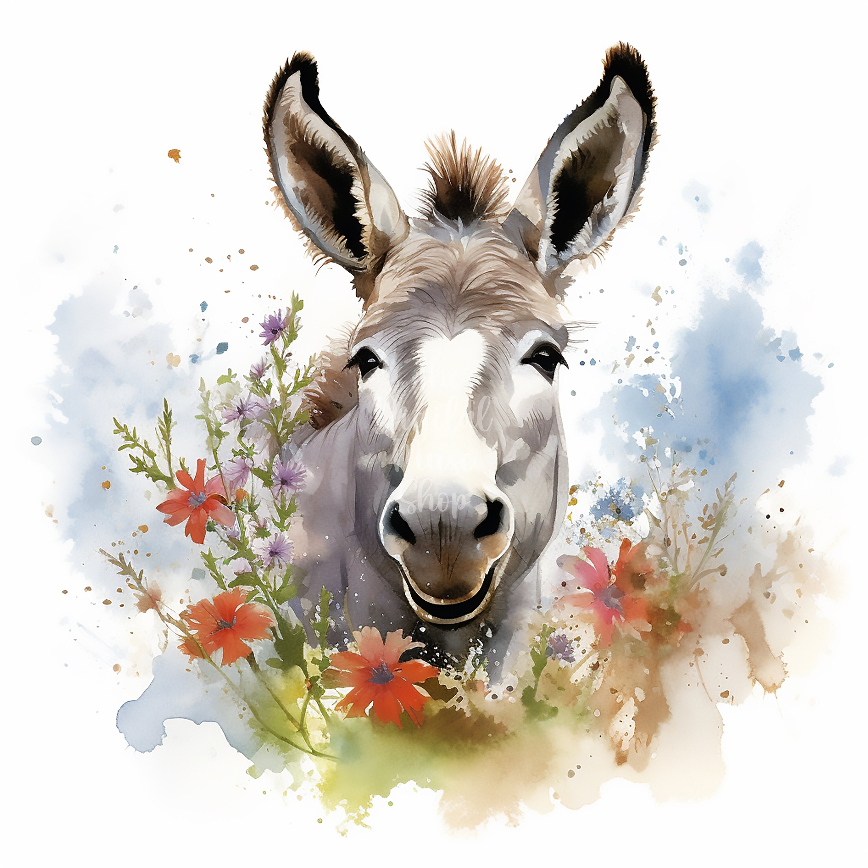 Watercolor Floral Donkey Clipart Bundles Scrapbook Junk Journal Digital ...